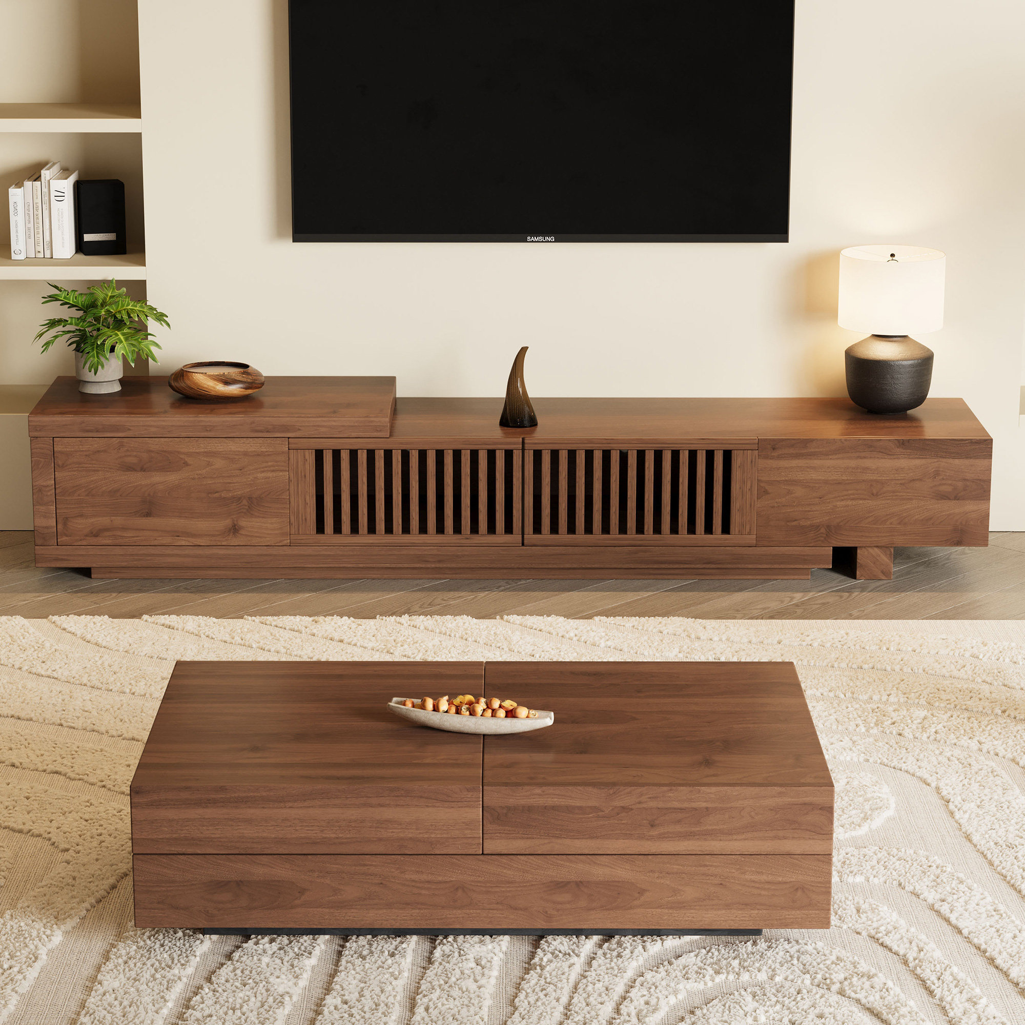 Union Rustic Modern Extending TV Unit in Walnut Finish, 200-262cm Wide ...