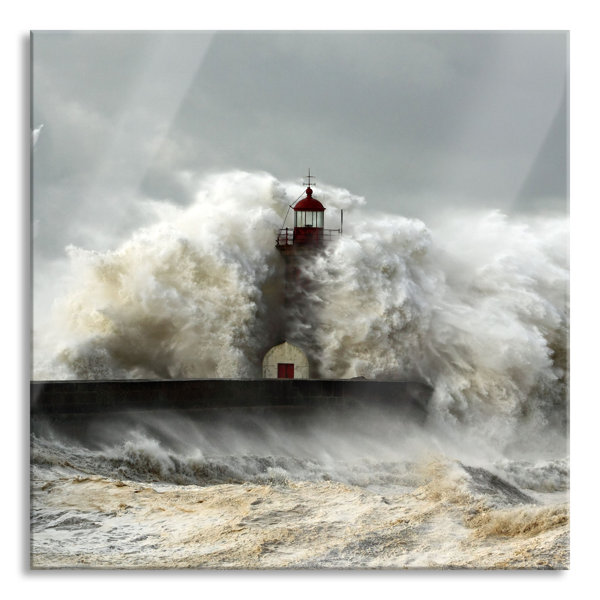 Longshore Tides Lighthouse In A Storm - No Frame Print on Glass ...