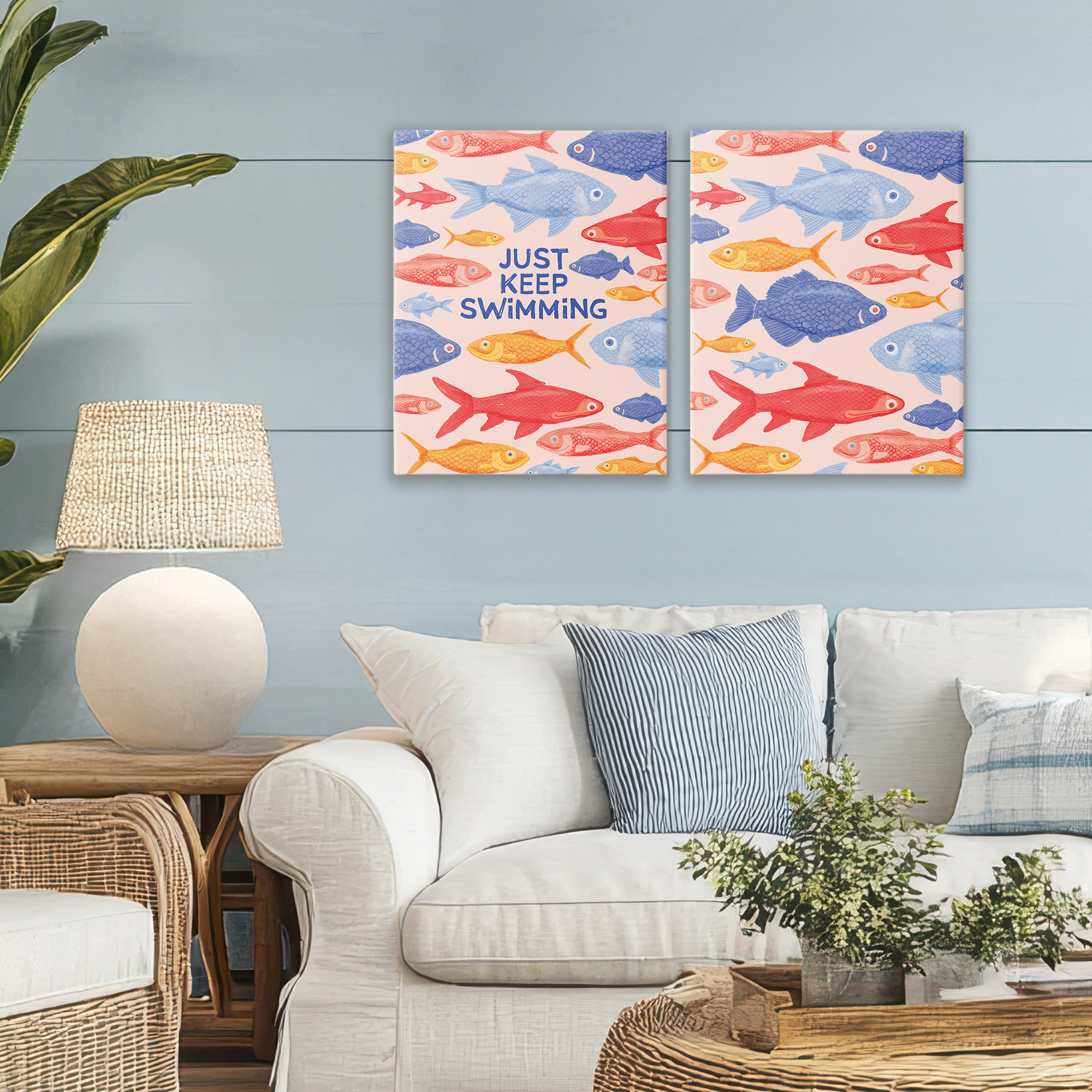 Ophelia & Co. Just Keep Swimming Motivating Fish 2pc Canvas Set, design ...