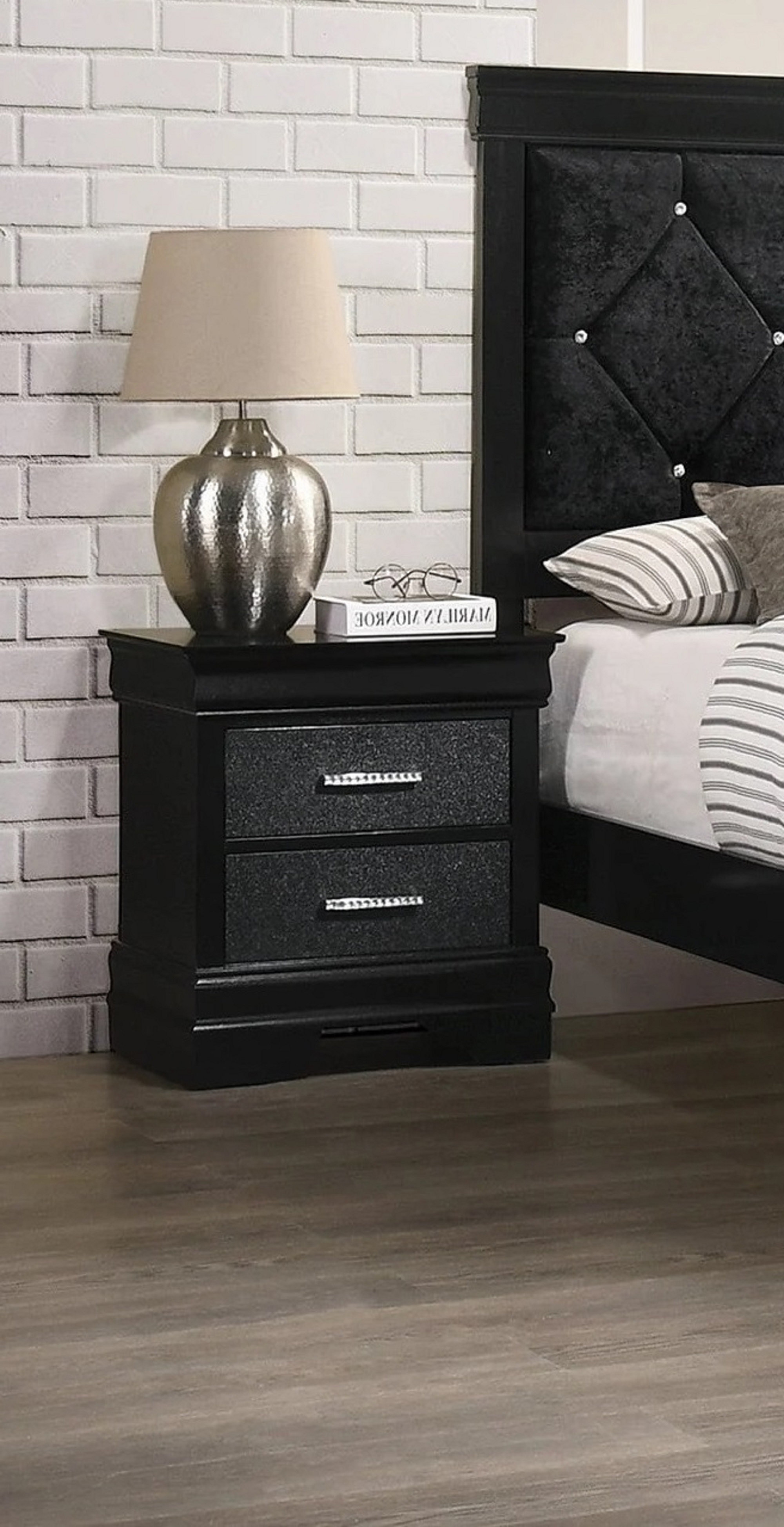 Darby Home Co 1pc Modern Glam Style Two Drawers Nightstand Solid Wood ...