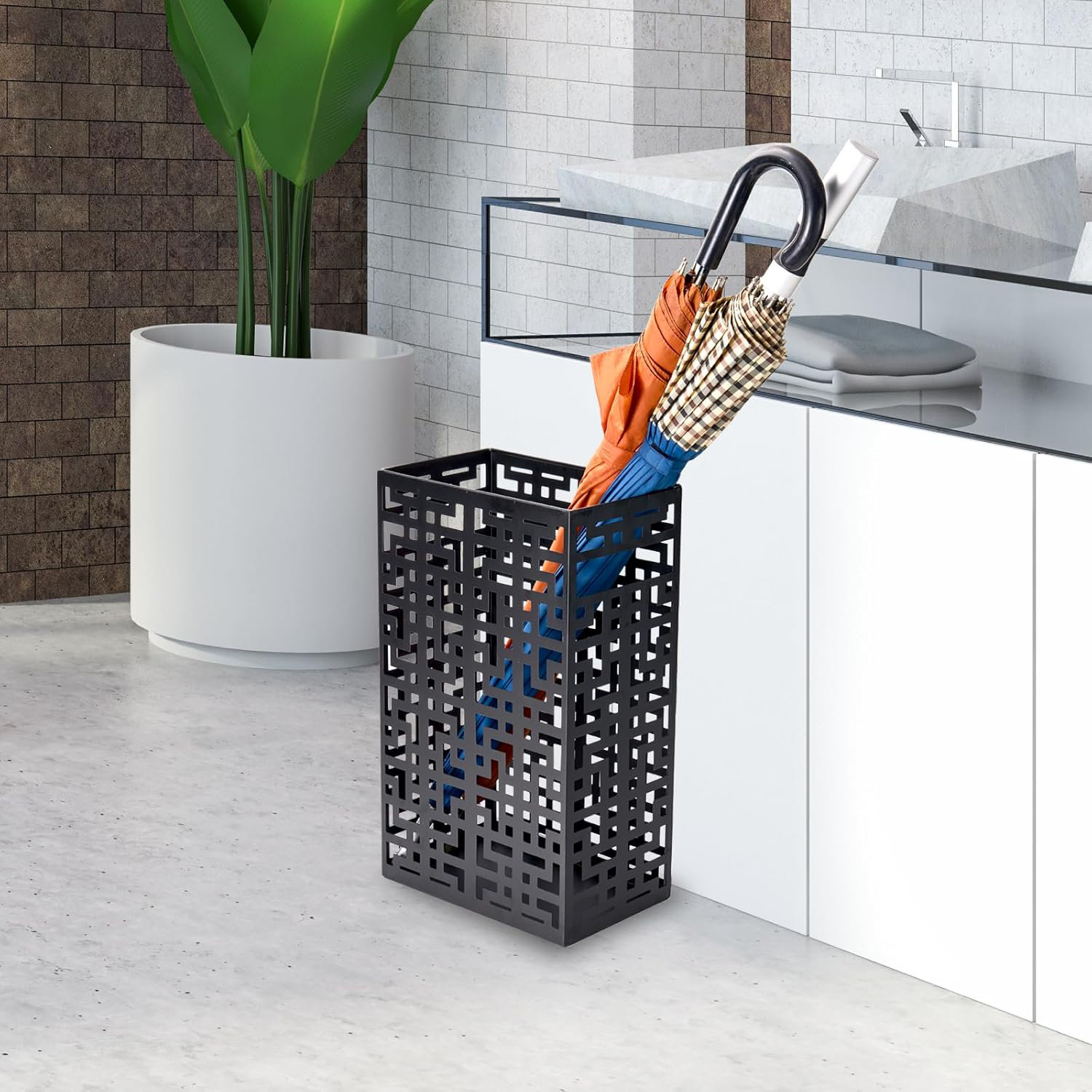 Latitude Run® Umbrella Stand Rack For Entryway, Hollow Metal Umbrella ...