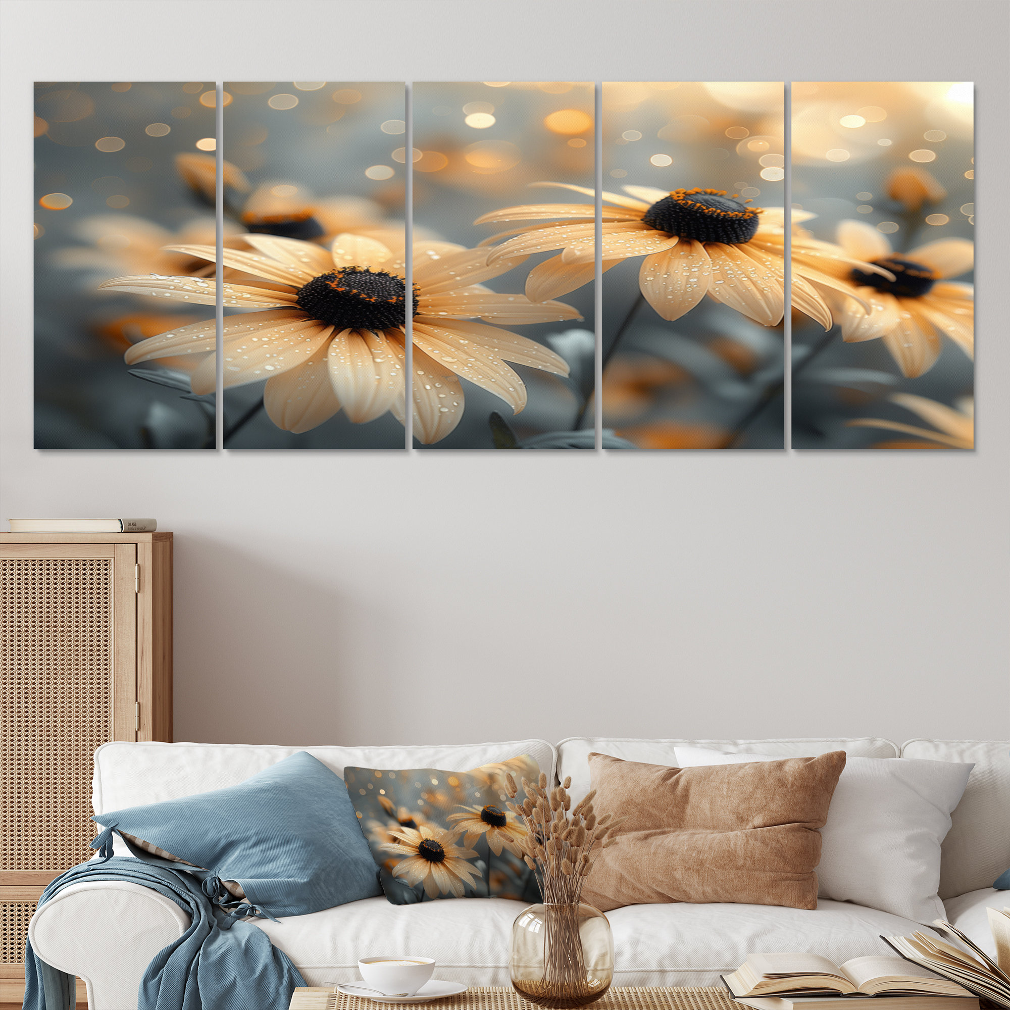 Ebern Designs Monochrome Daisies Flowers In Foggy Field I - Daisies ...