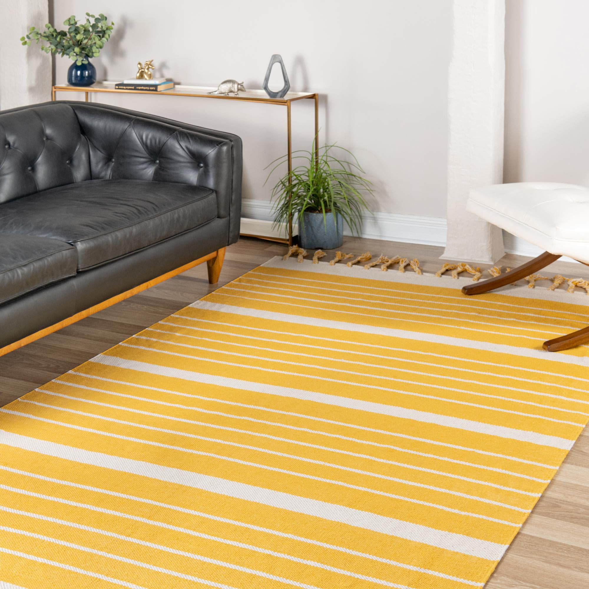 August Grove Rectangle Abish Striped Hand Loomed Cotton Area Rug in ...