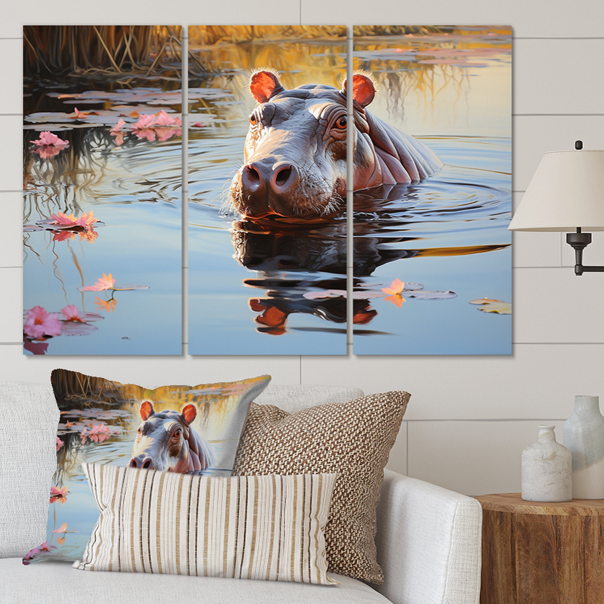 Ebern Designs Hippopotamus Mighty Hippo Pastoral - Animals Wall Decor ...