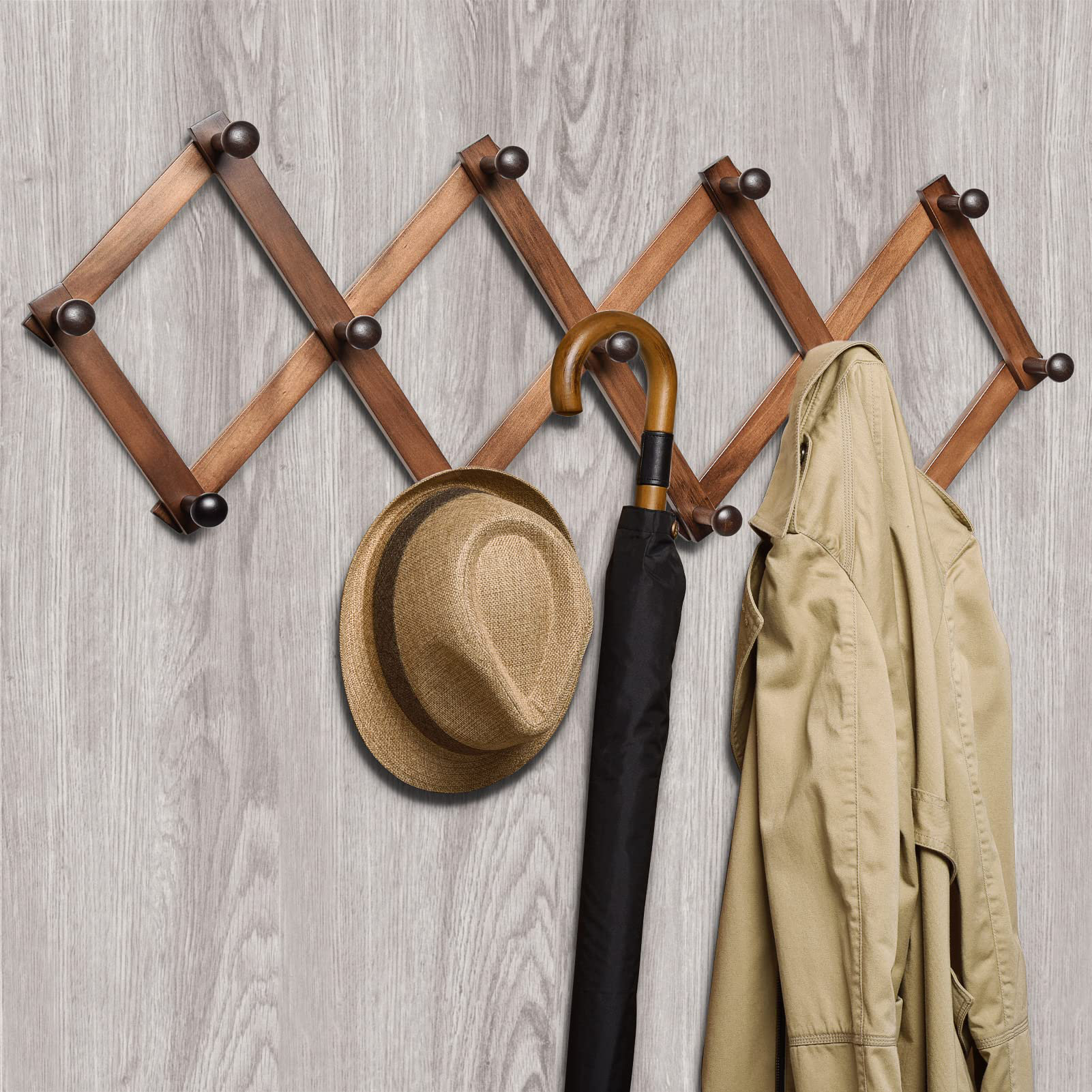 Millwood Pines Wooden Folding Wall Hanger 13 Hooks (Nails), Expandable ...