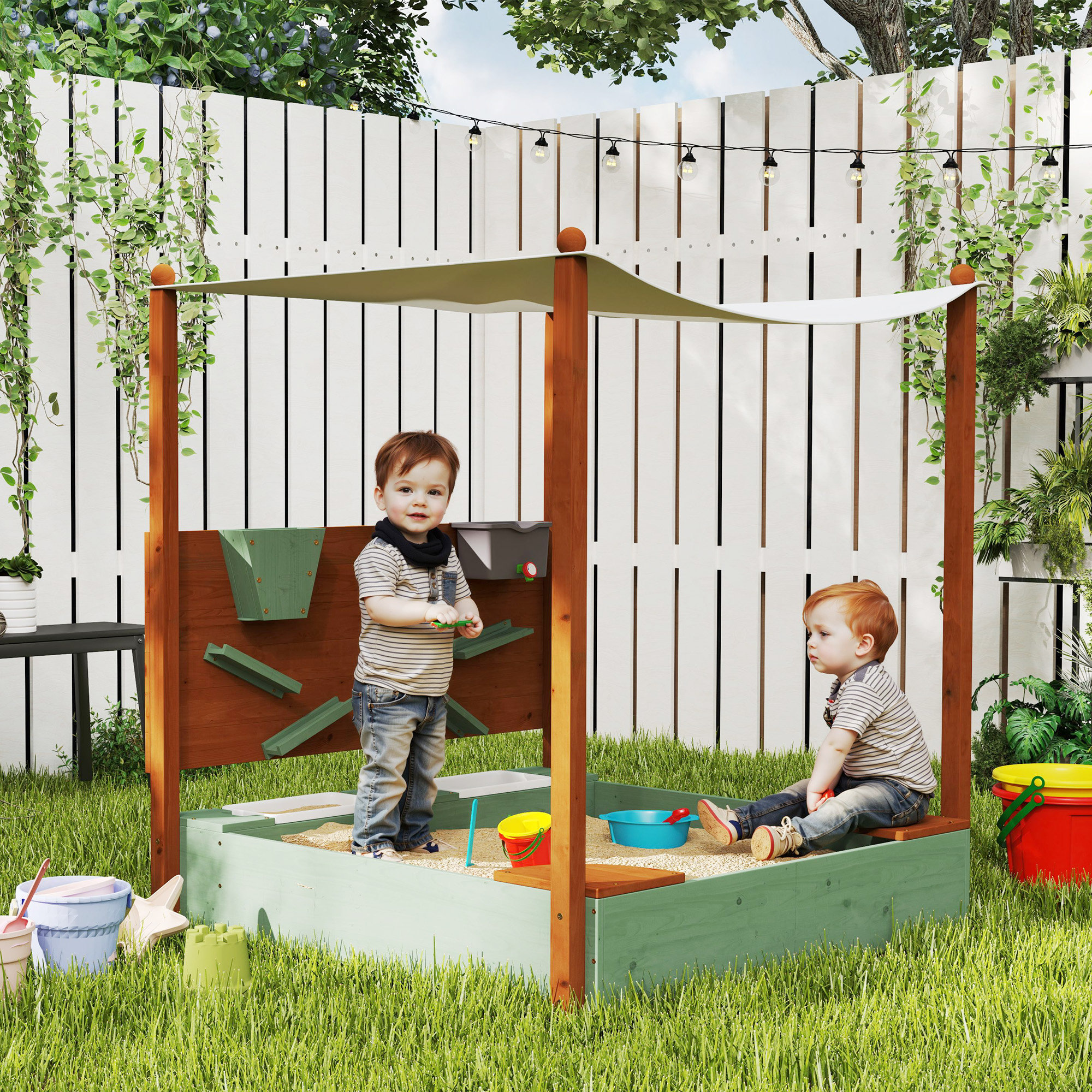 HOMCOM 112.5cm x 128cm Square Sandbox with Cover | Wayfair.co.uk
