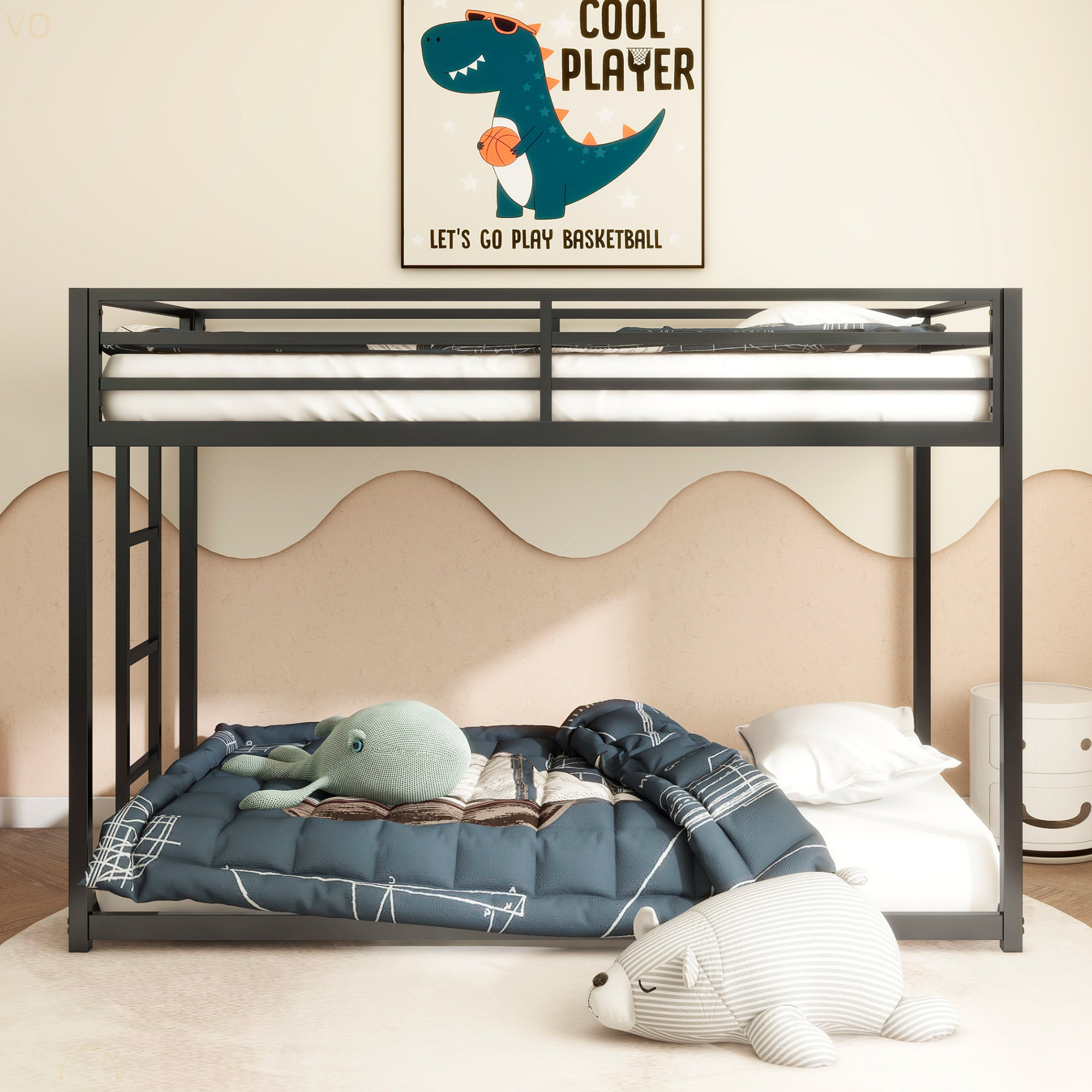 Ophelia & Co. Adam Sturdy Twin Over Twin Bunk Bed Metal Black For Kids ...