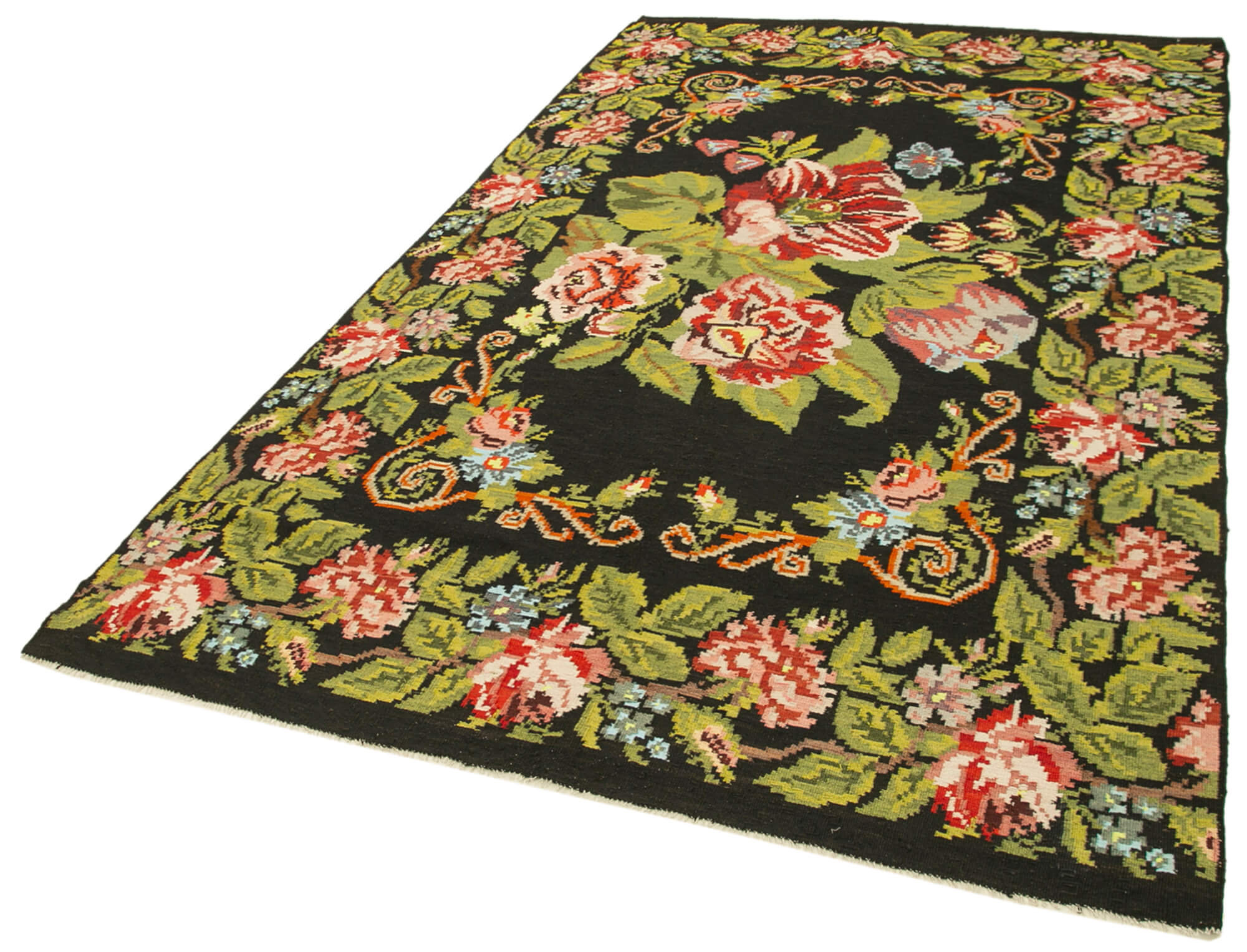 Charlton Home® Eret Moldovian Floral Black Floral Wool Handmade Area ...