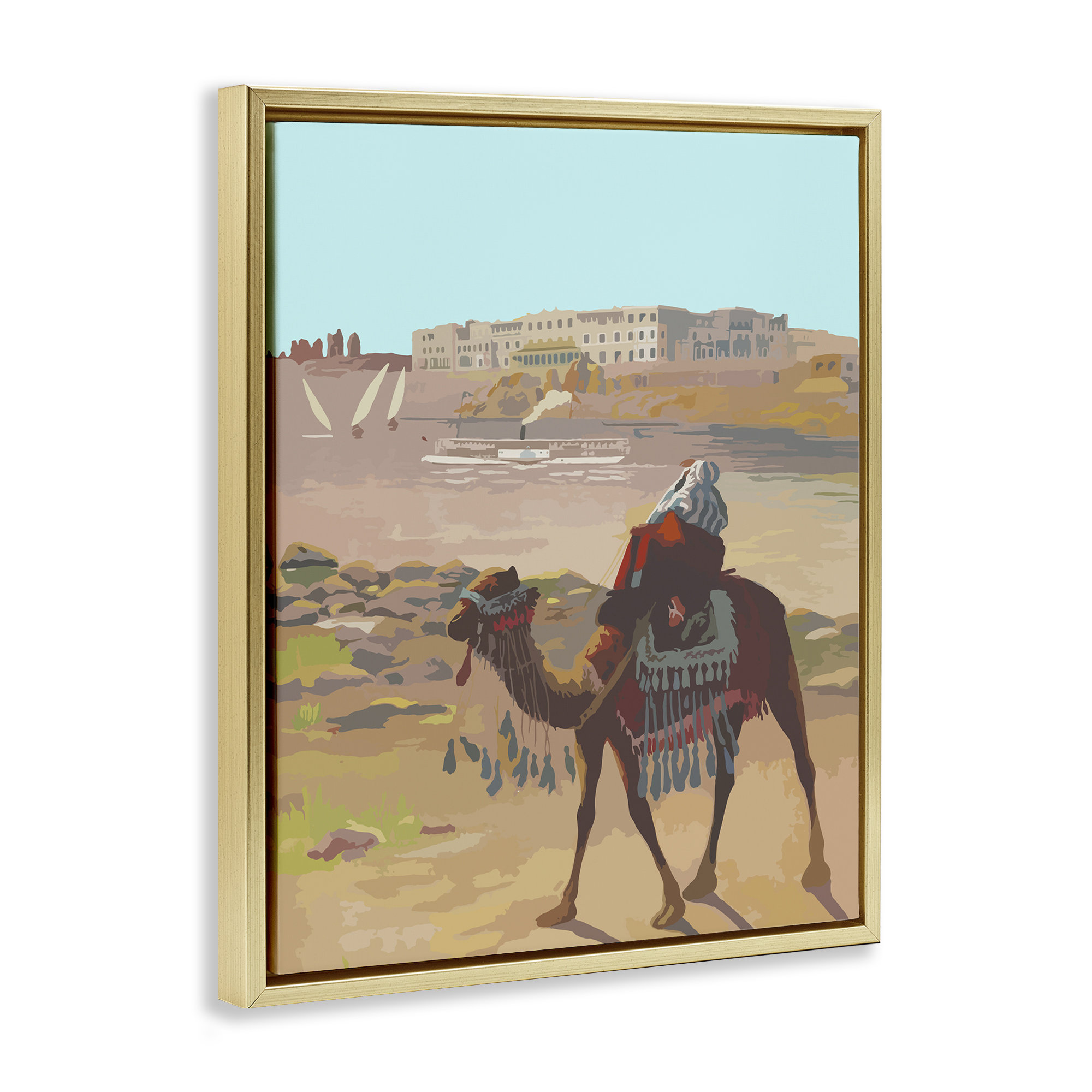 Loon Peak® Camel in Desert Town Framed Floater Canvas Wall Art by ...