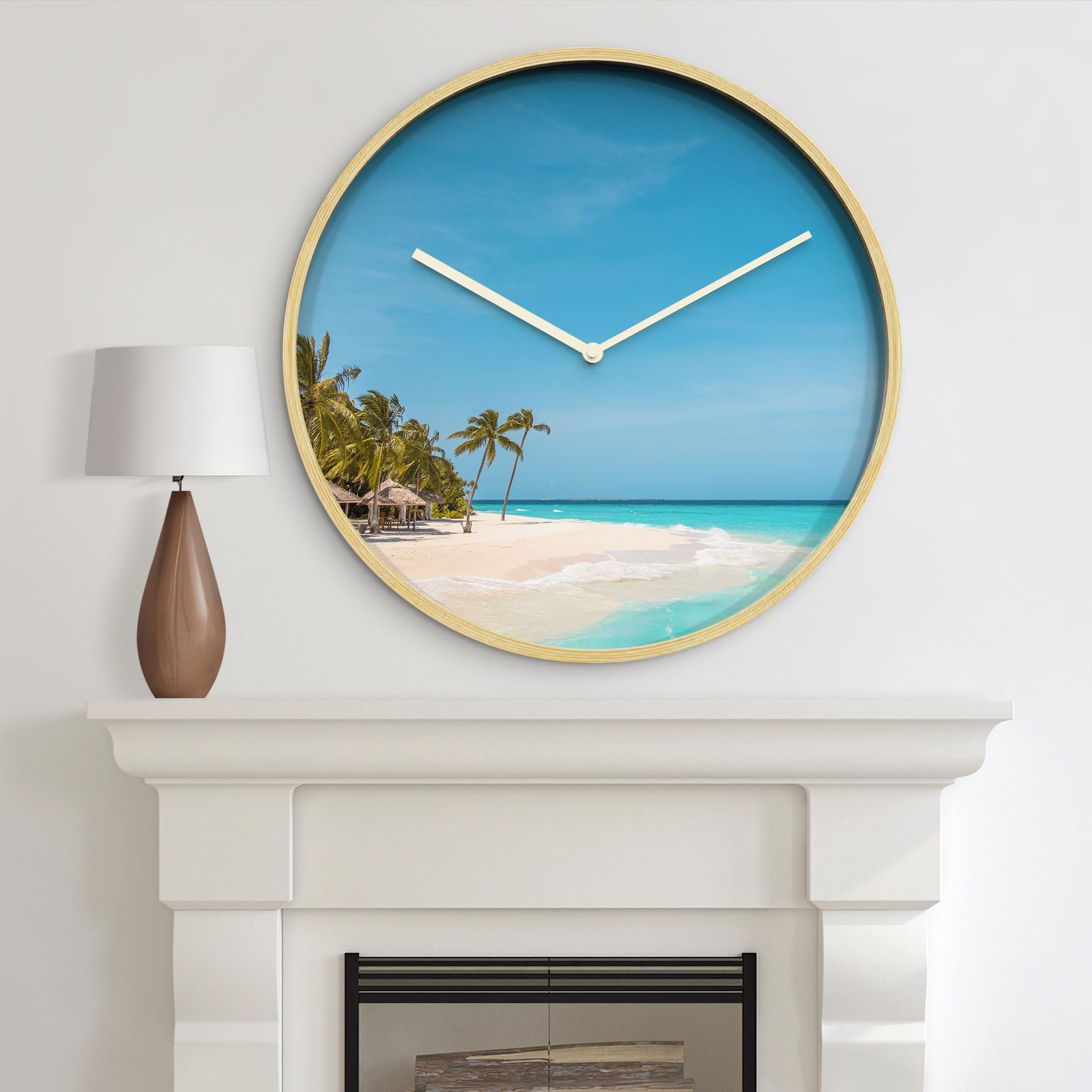 SIGNLEADER Blue Coastal Beachy Clock Decor Wooden Large Wall Clock ...