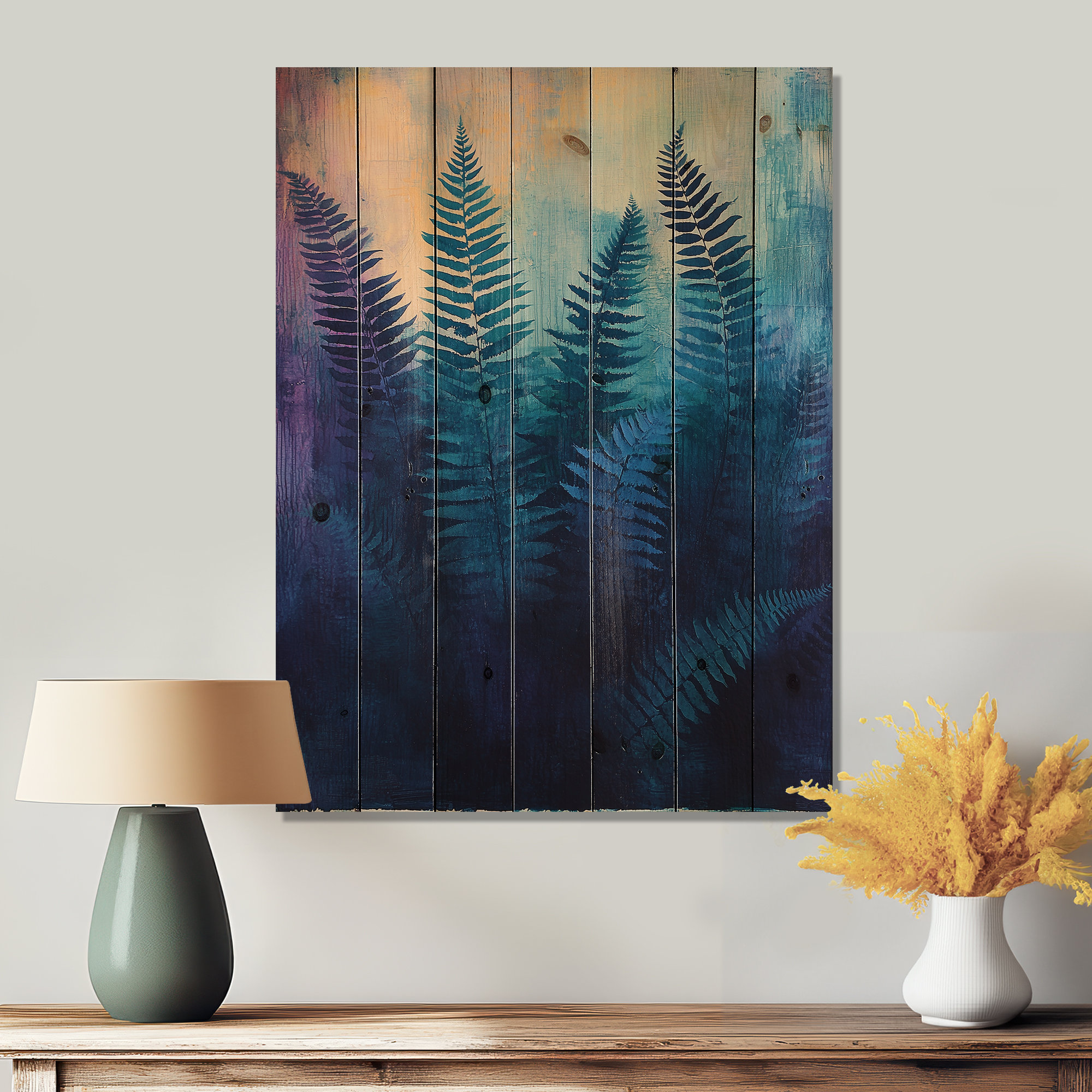 Ophelia & Co. Fern Abstract In Blue And Purple Bloom - Ferns Wood Wall ...