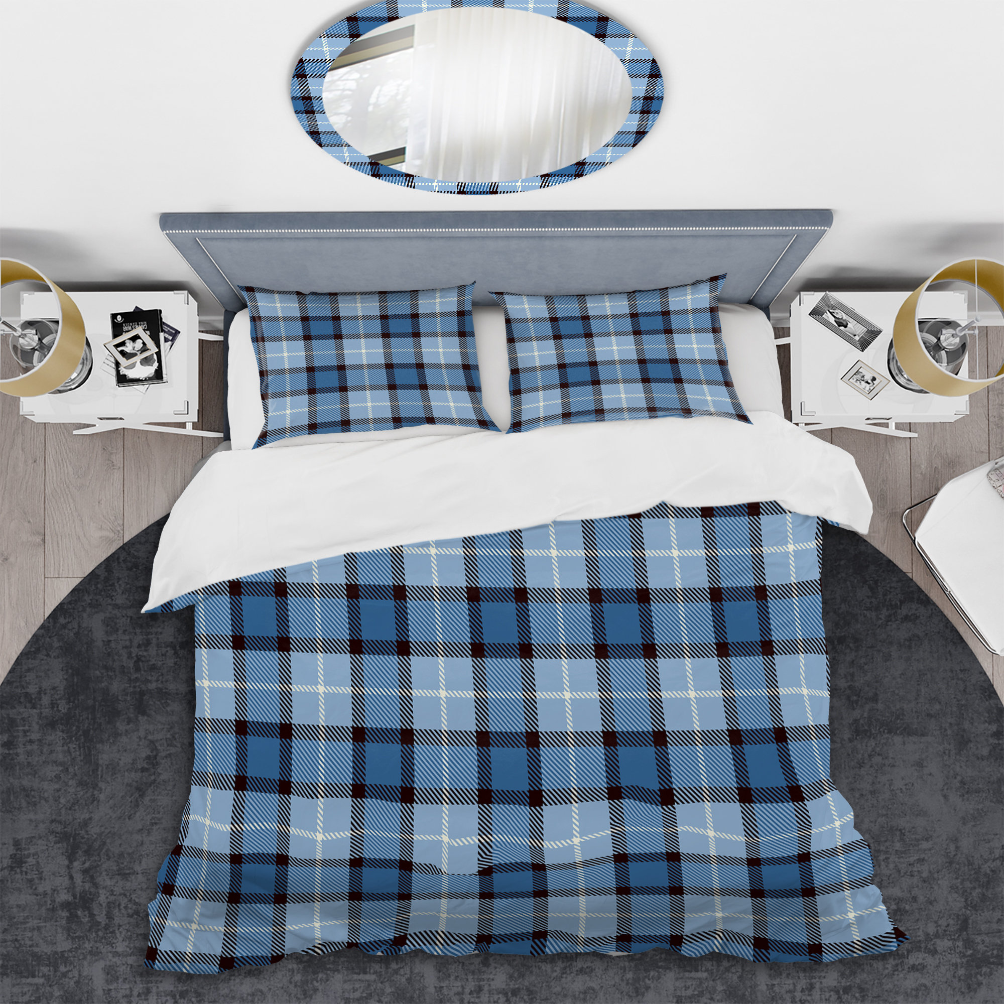 Design Art Blue Checked Tartan - Abstract Duvet Cover Set - Microfiber ...