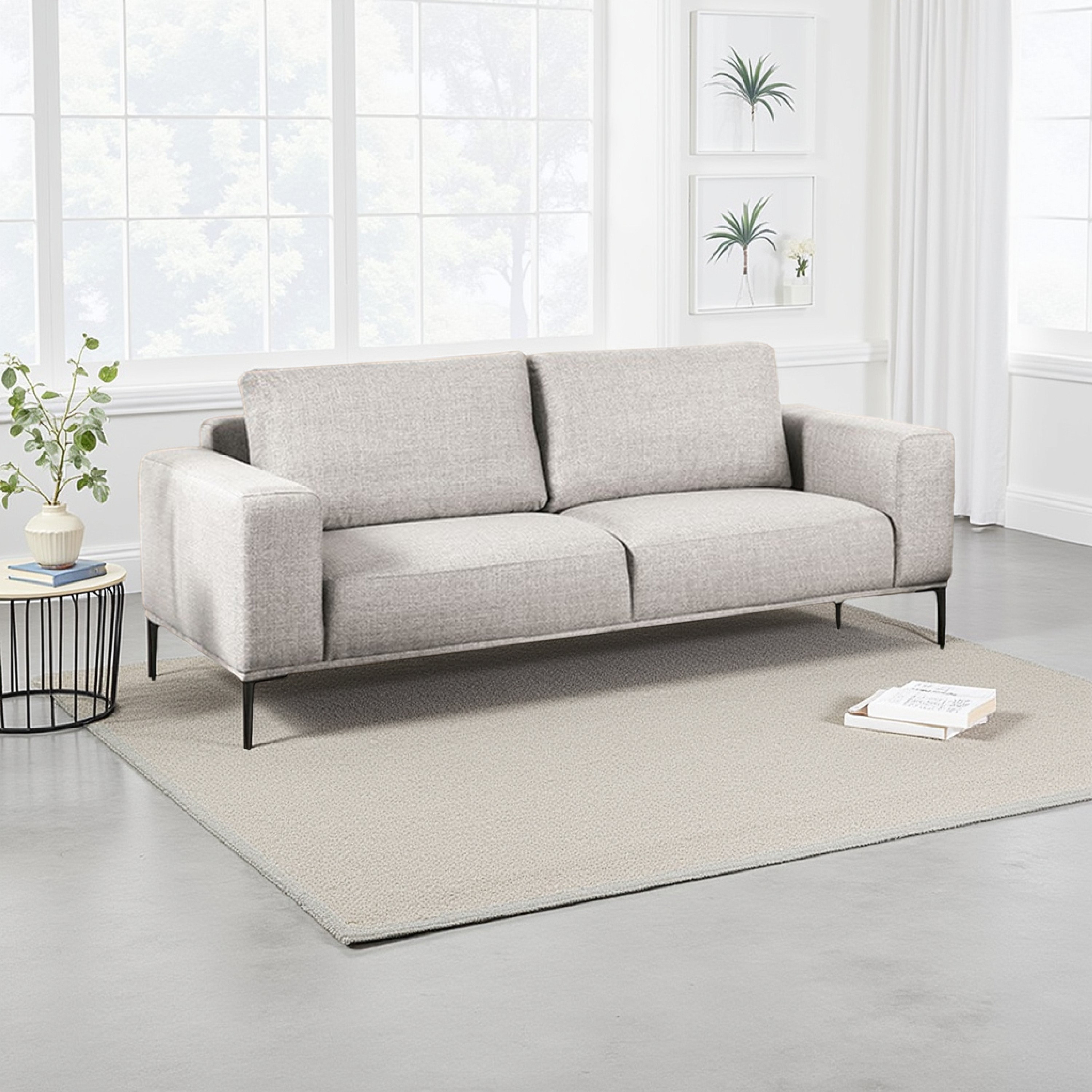 Benjara Kevin Sofa, Grey Chenille, Modern Track Arms, Solid Wood, 82 ...