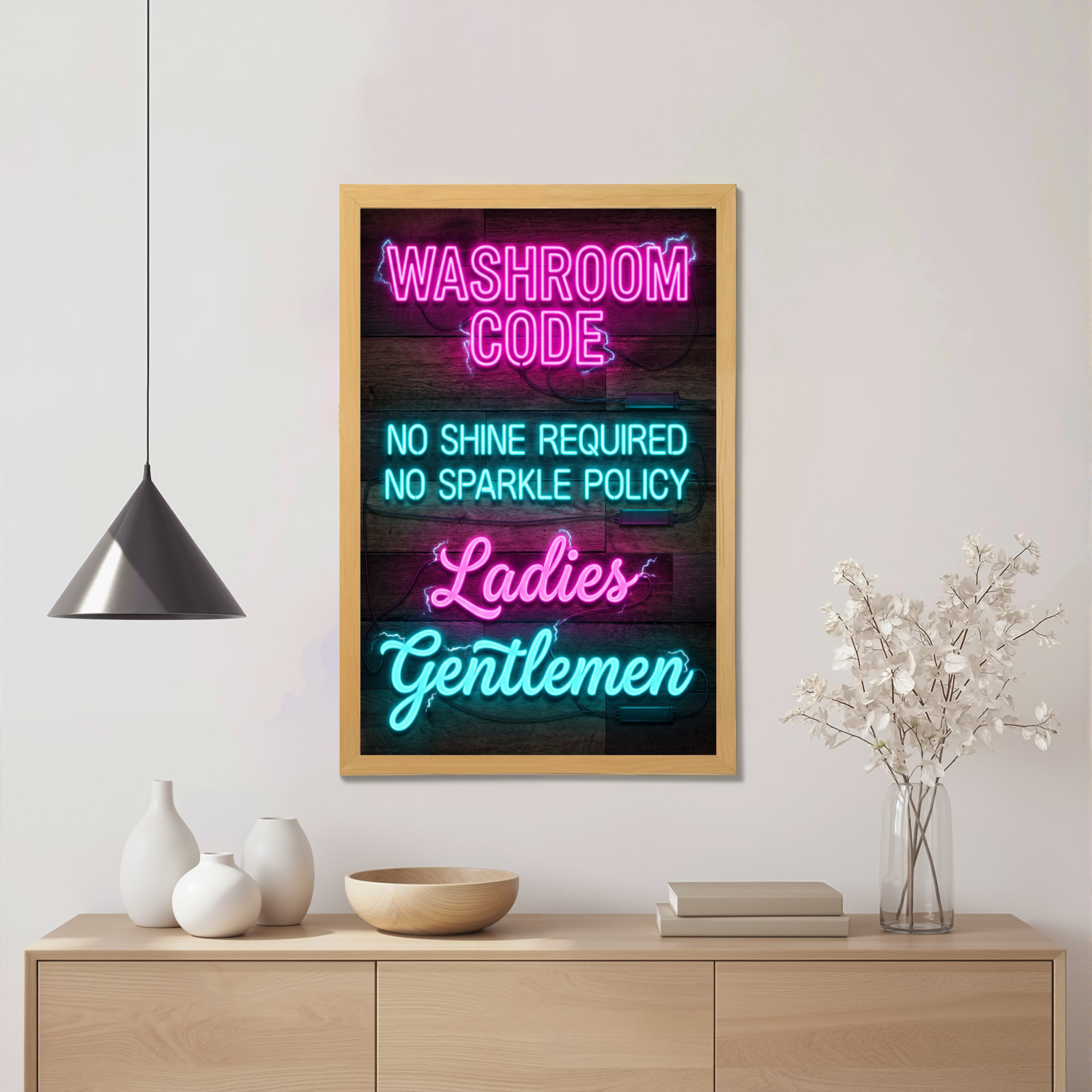 George Oliver Neon Washroom Code Sign Canvas Wrapped Wall Art Oil ...
