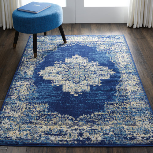 Bungalow Rose Burnie Oriental Blue/White Area Rug & Reviews | Wayfair