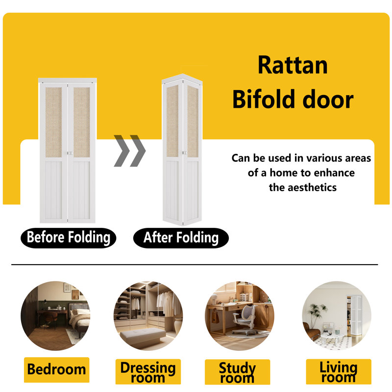 CHIC MODE Double Rattan Folding Doors With Hardware Unfinished Bi-Fold ...