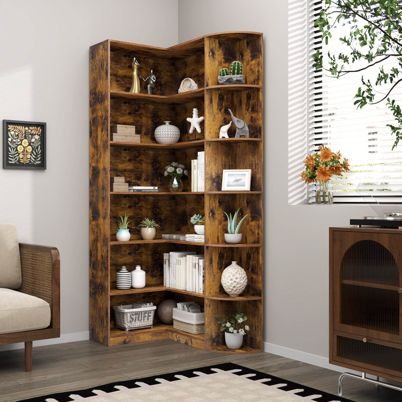 Millwood Pines Finola 6 Tiers Corner Bookcases, Large Tall modern ...