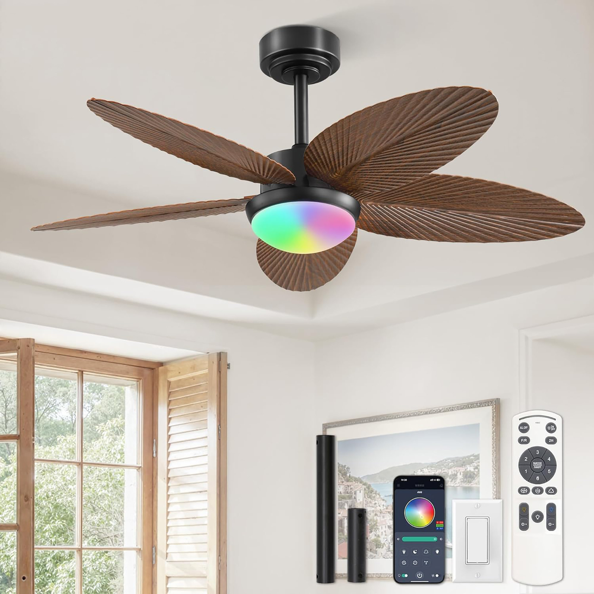 Bay Isle Home™ Tropical Ceiling Fans With Lights And Remote/APP Control ...