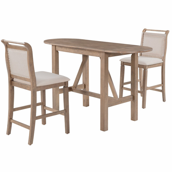 Gracie Oaks 3-Piece Counter Height Drop Leaf Dining Table Set with 2 ...