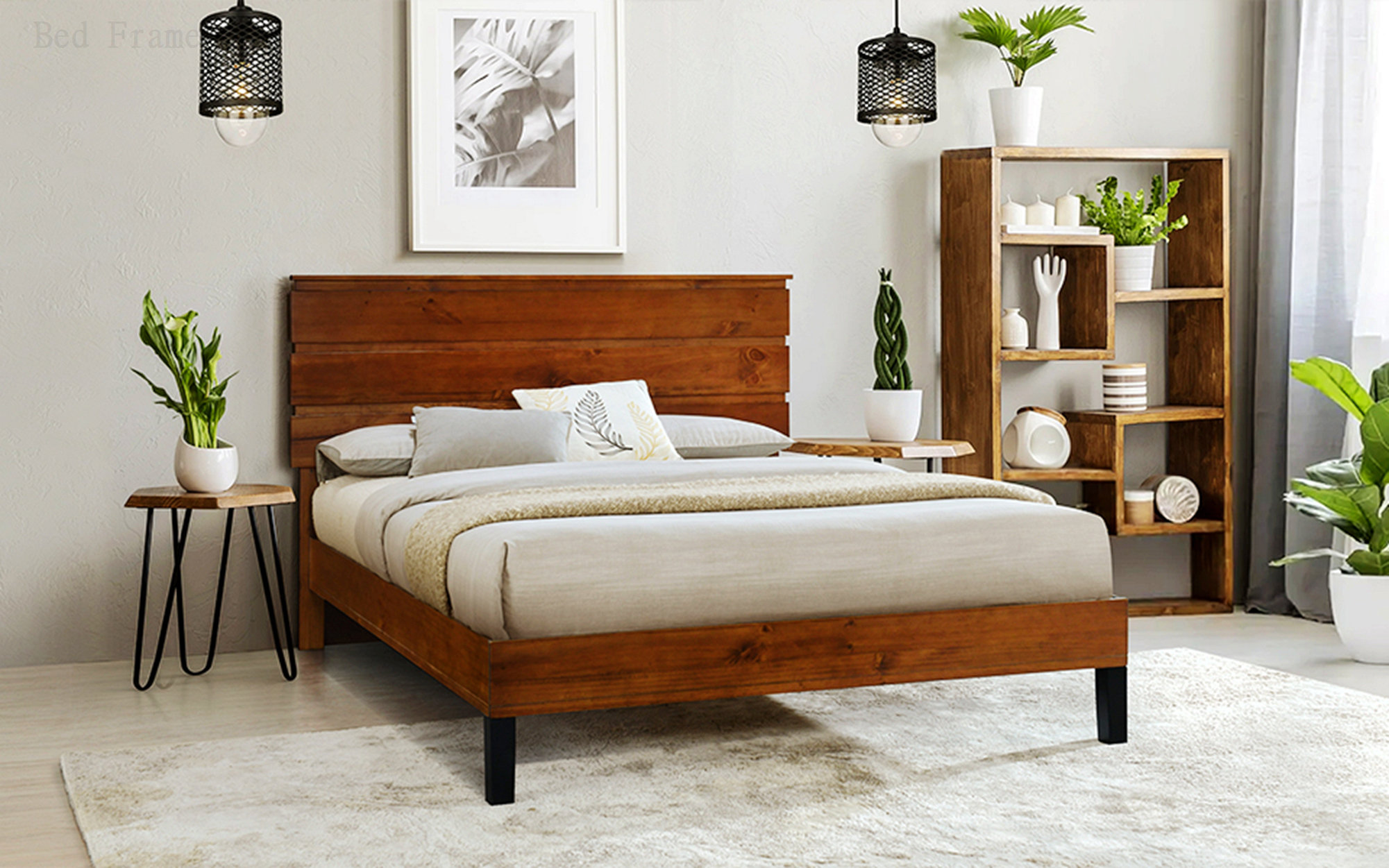 Millwood Pines Wood Bed Frame Platform Bed With Three-Piece Headboard ...