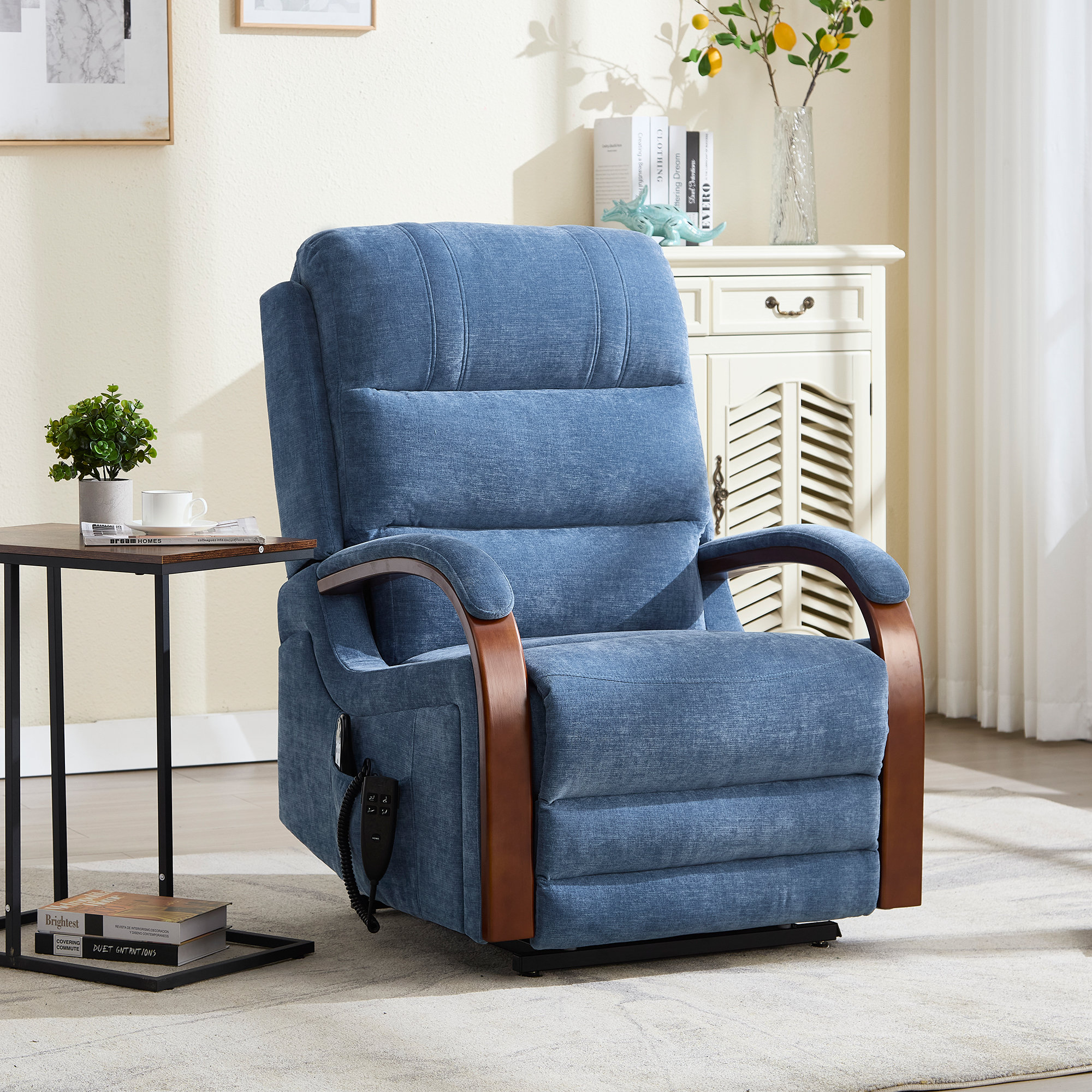 Lark Manor™ Dual Motor Power Lift Chenille 180° Recliner With Wooden ...