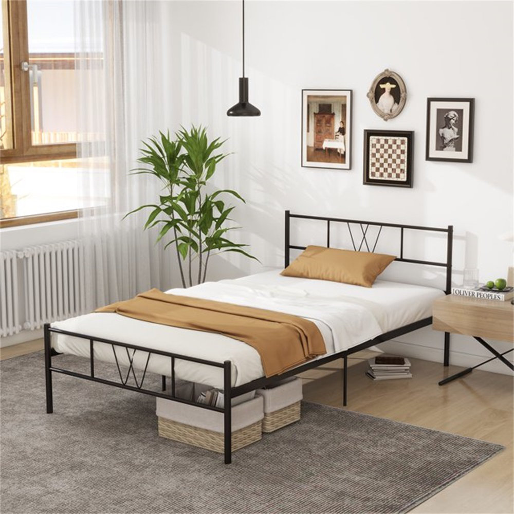 Ebern Designs Curtisa Metal Platform Bed Frame with Headboard and ...