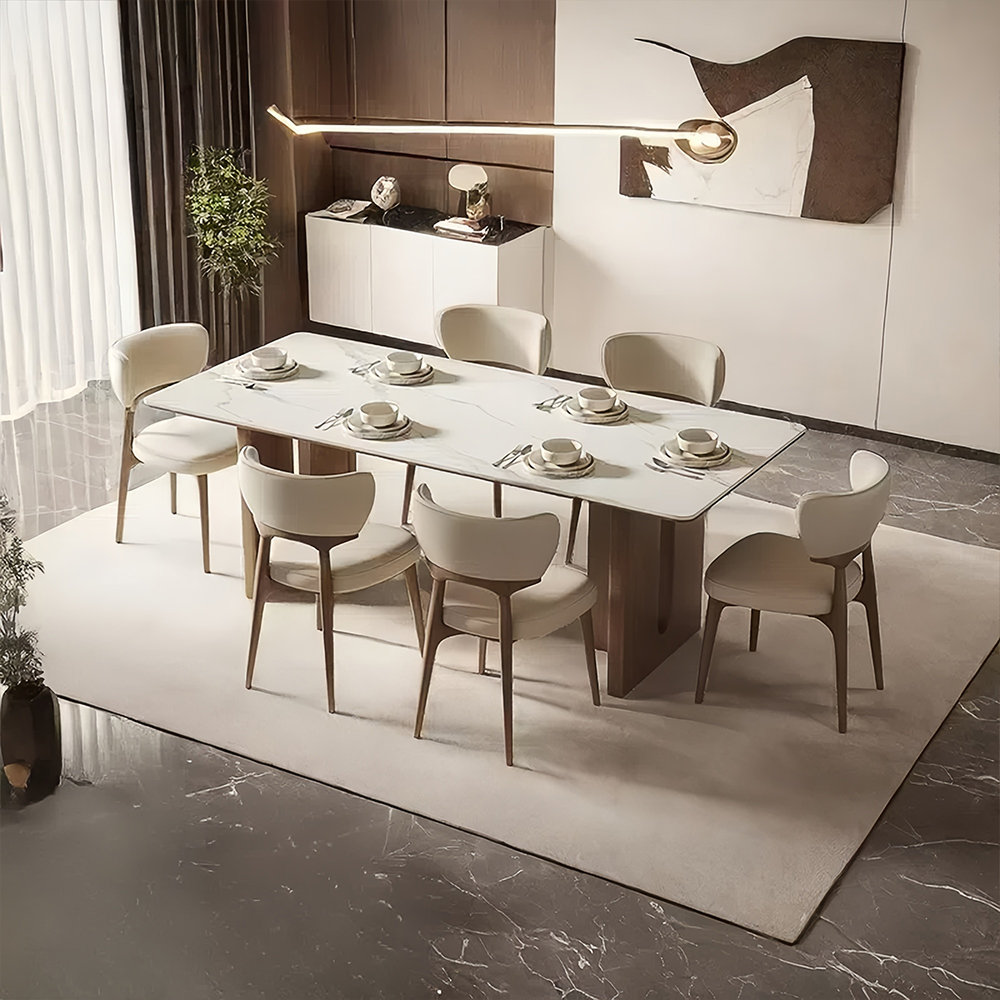 Sleek Surface Designs Rock plate solid wood dining table and chair set ...