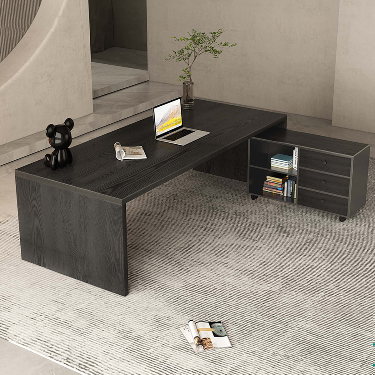 Hokku Designs Dark walnut + Rectangular + Pine wood + Ironwork + 3 ...