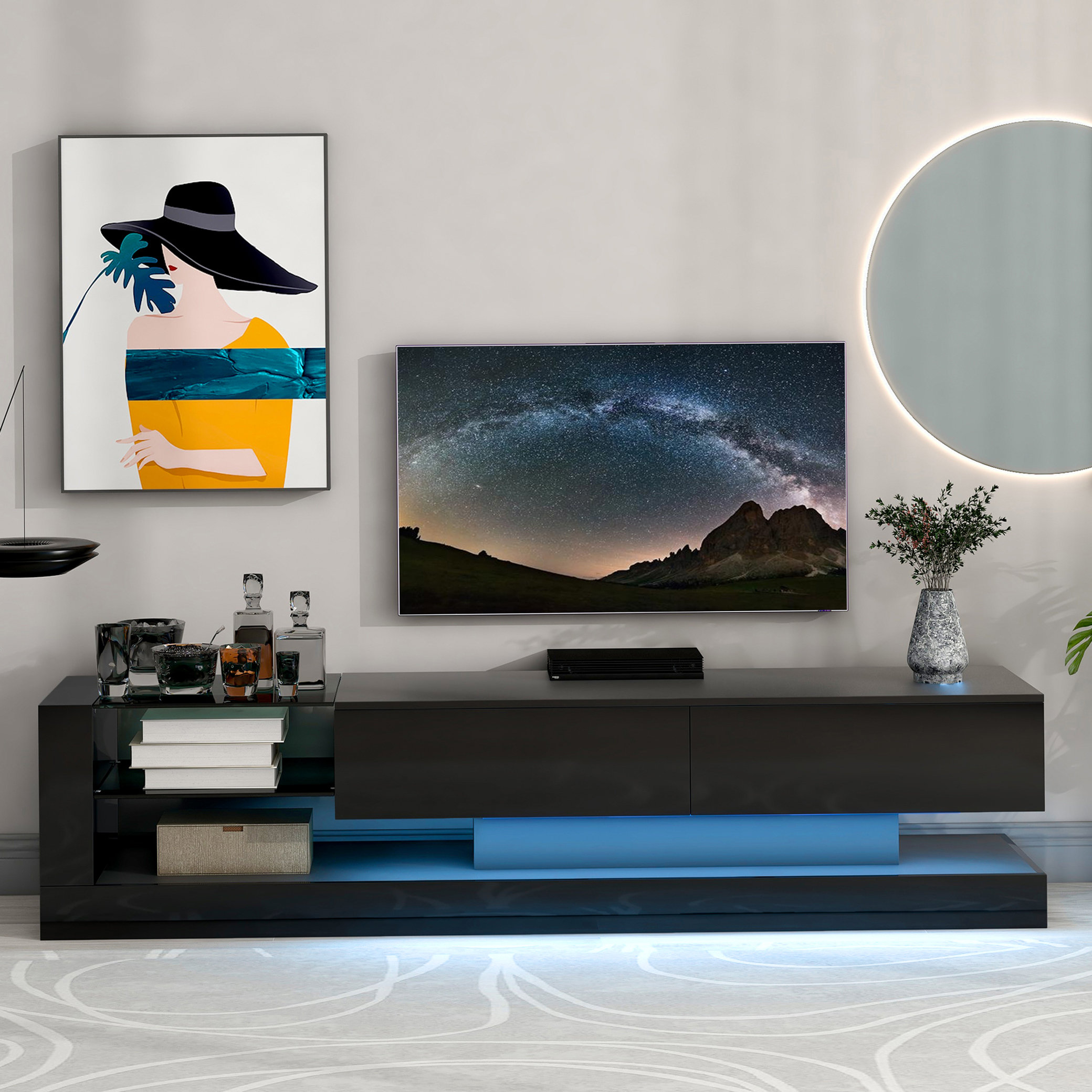 Ivy Bronx Danni Modern TV Stand with 16-Color LED Lighting,Tempered ...