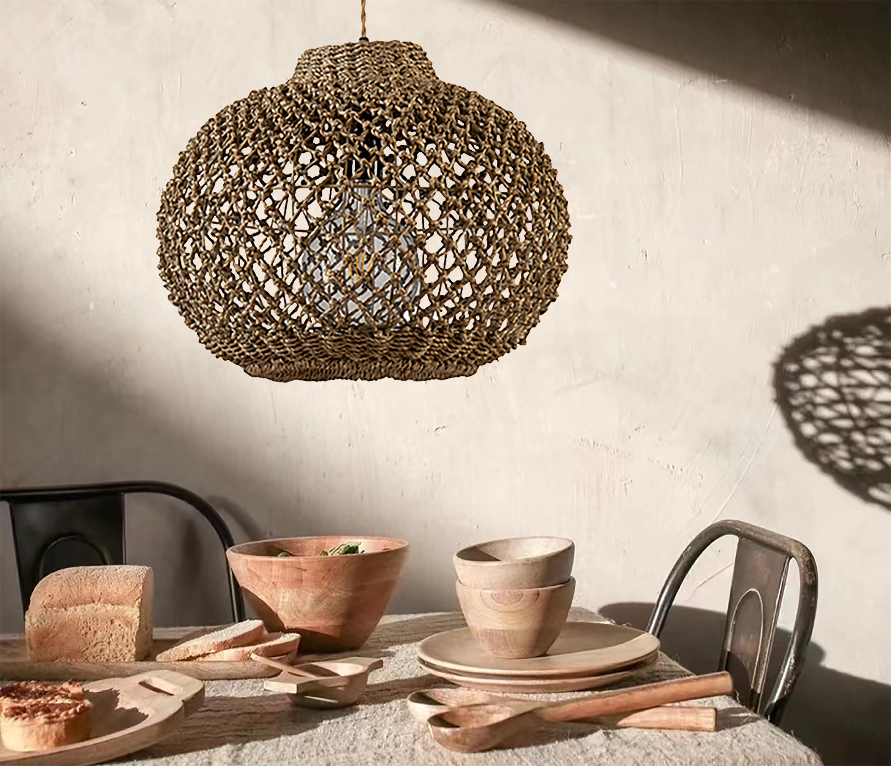 Bayou Breeze Alloway 1 - Light Rustic Seagrass Pendant Light in Brass ...