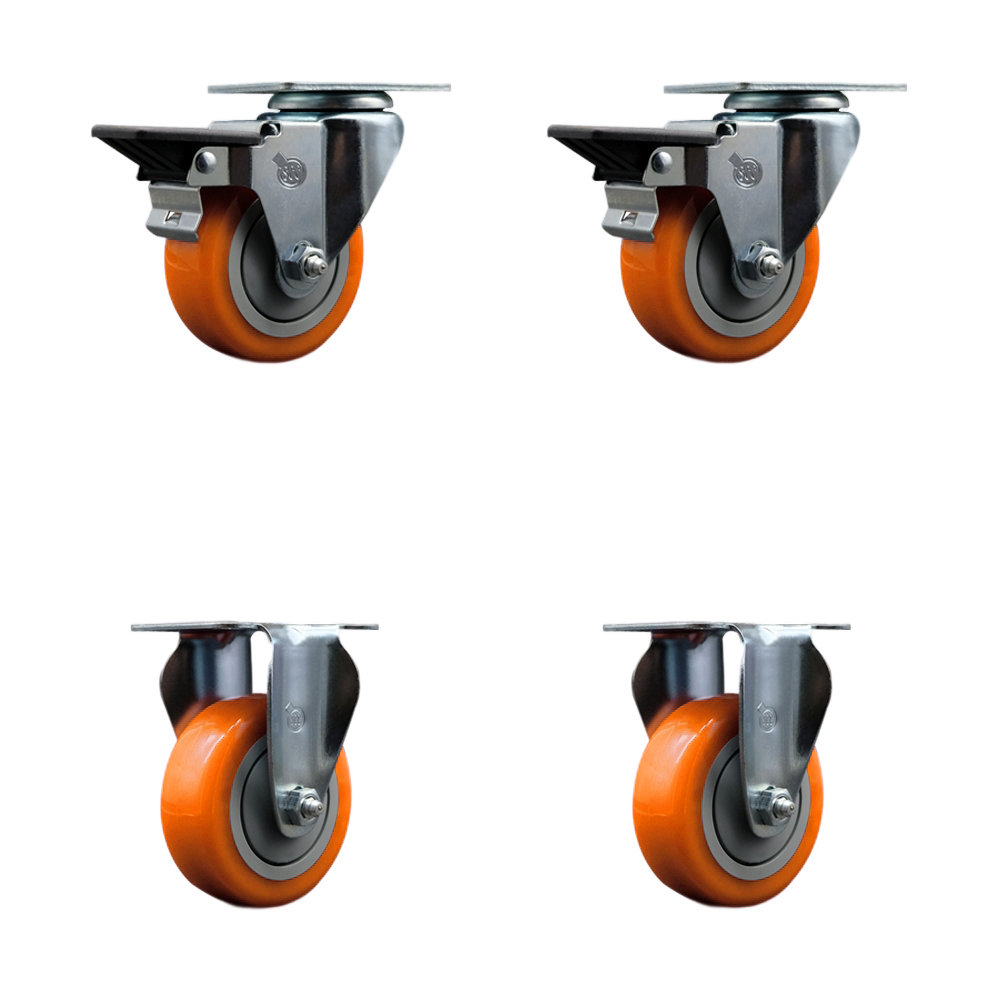 Service Caster 3.5 Inch Orange Poly Wheel Swivel Top Plate Caster Set ...