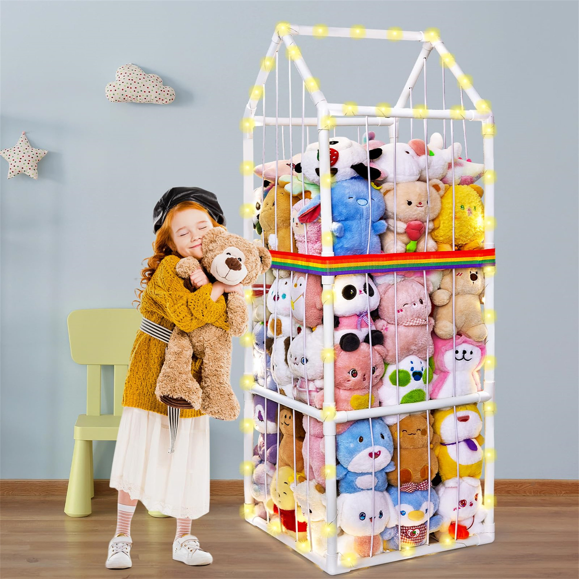 Stuffy Storage Unicorn Castle - 3-Tier PVC Organizer With LED Light ...