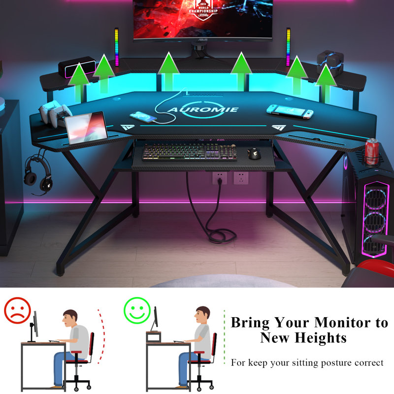 Inbox Zero Berlanga Gaming Desk with Power Outlet & Led Strip, Large ...
