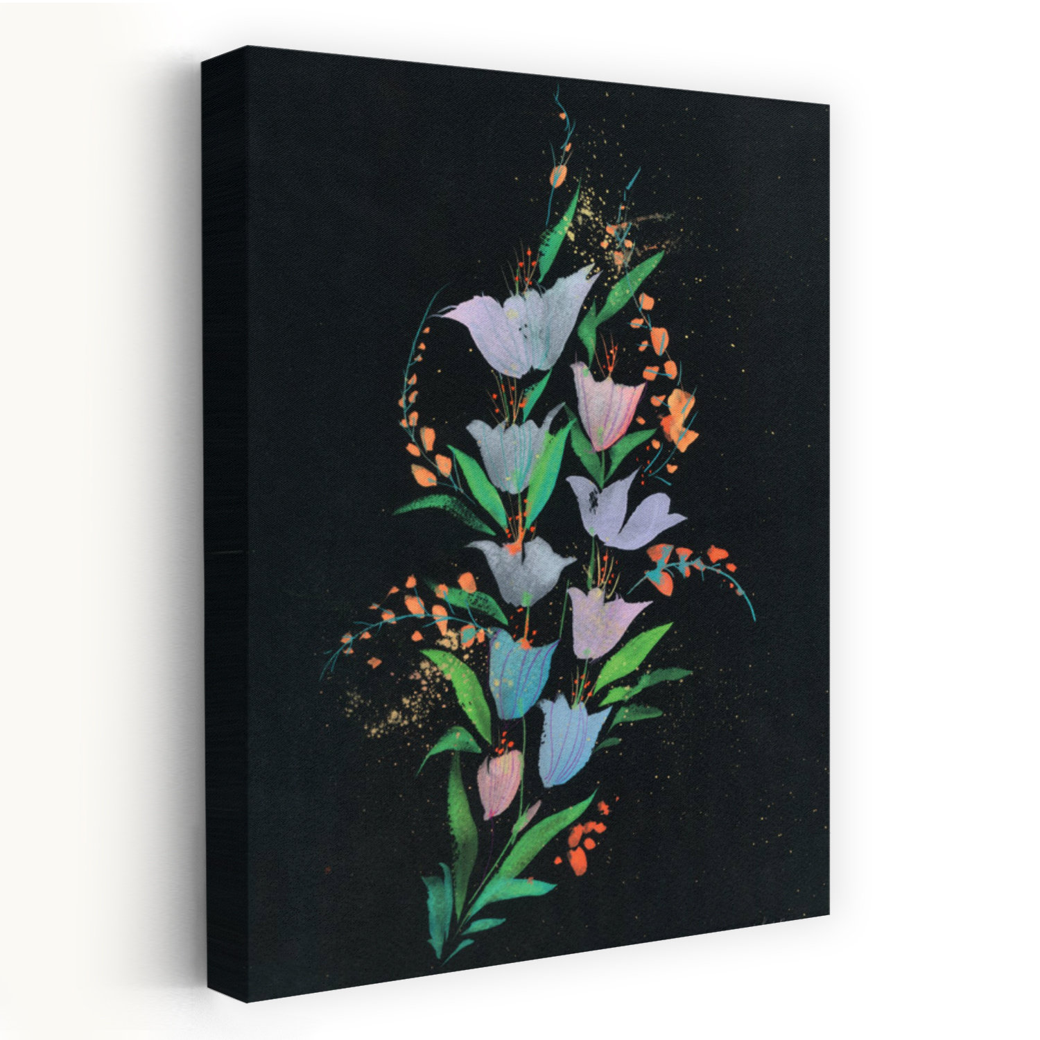 Red Barrel Studio® Bluebells On Black Contemporary Flower Art | Wayfair
