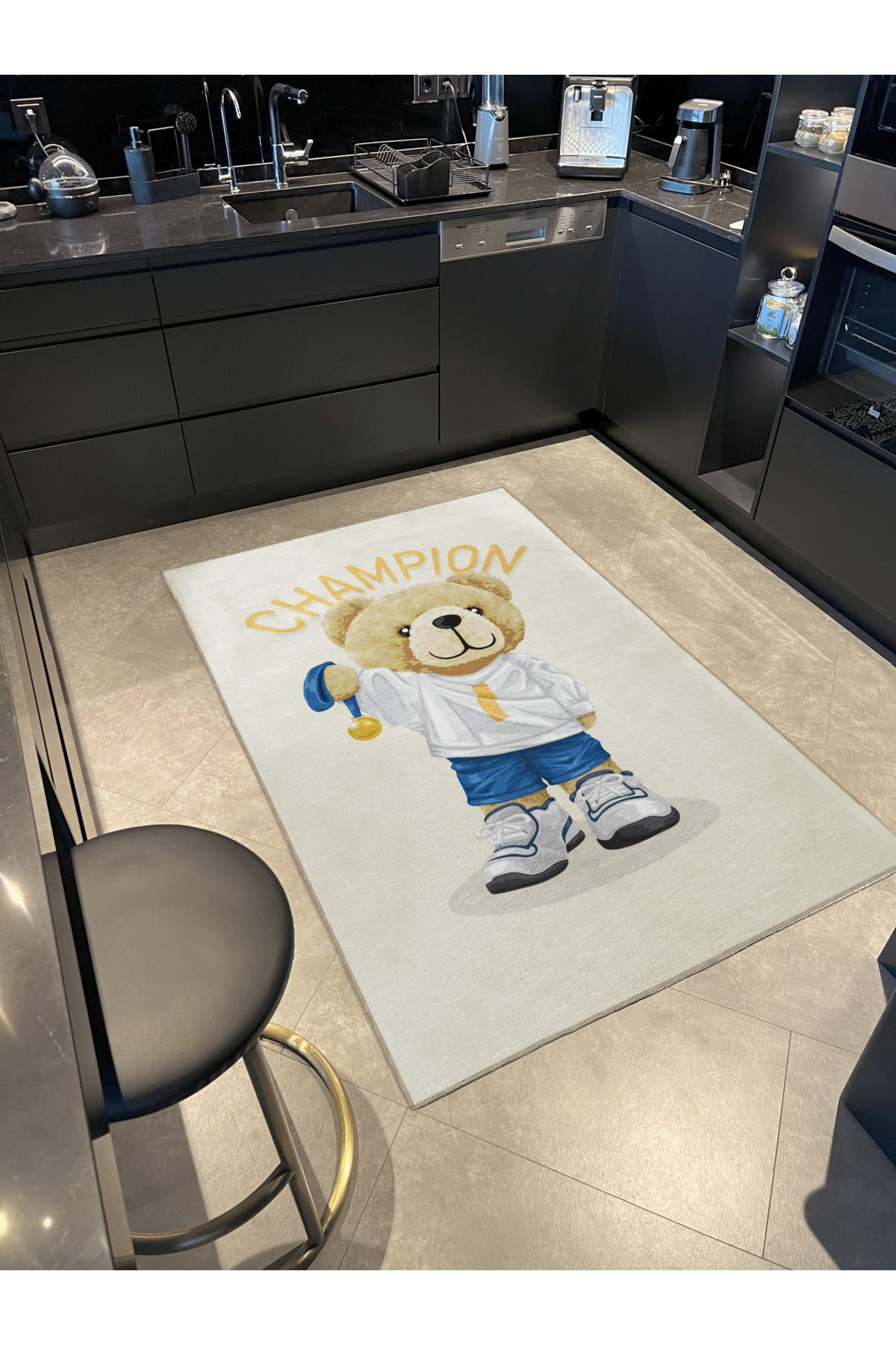 Corrigan Studio® Beige Multi Color Champion Text Athlete Bear Pattern ...