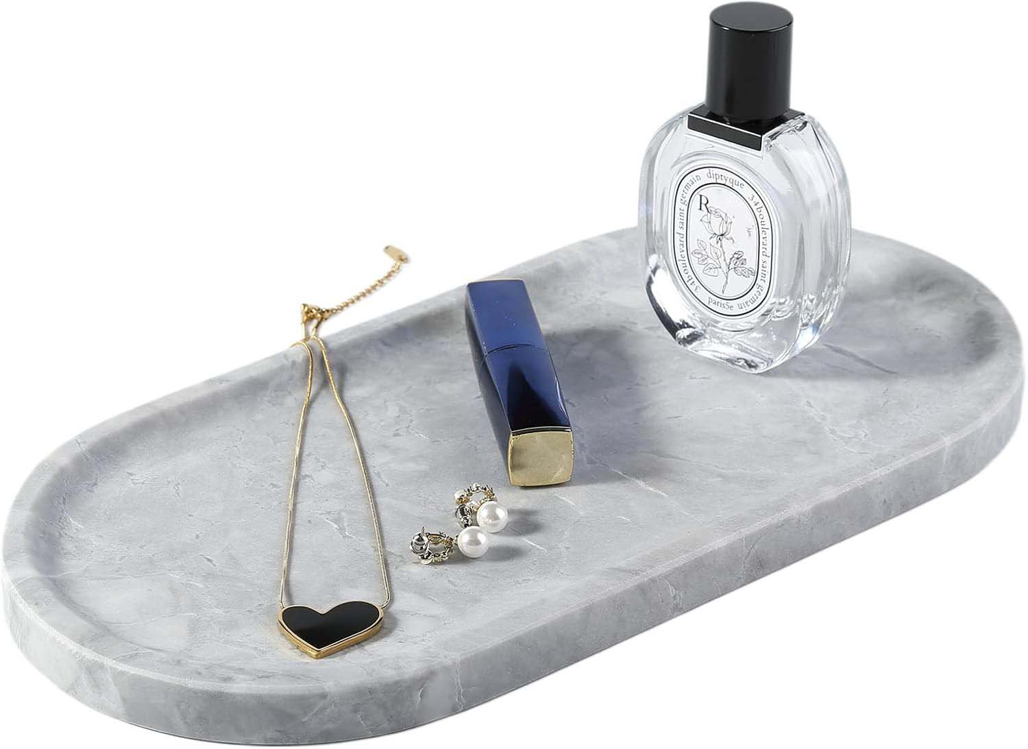 Ivy Bronx Grey Marble Tray For Bathroom Countertop, 12"X6" Vanity ...