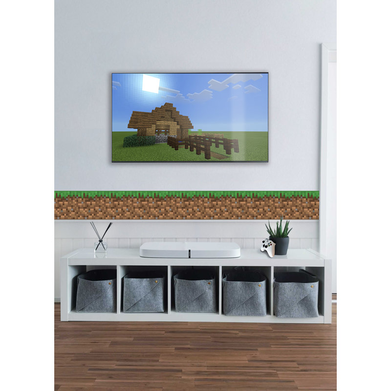 Room Mates Minecraft Iconic Grass Peel & Stick Wallpaper Border | Wayfair