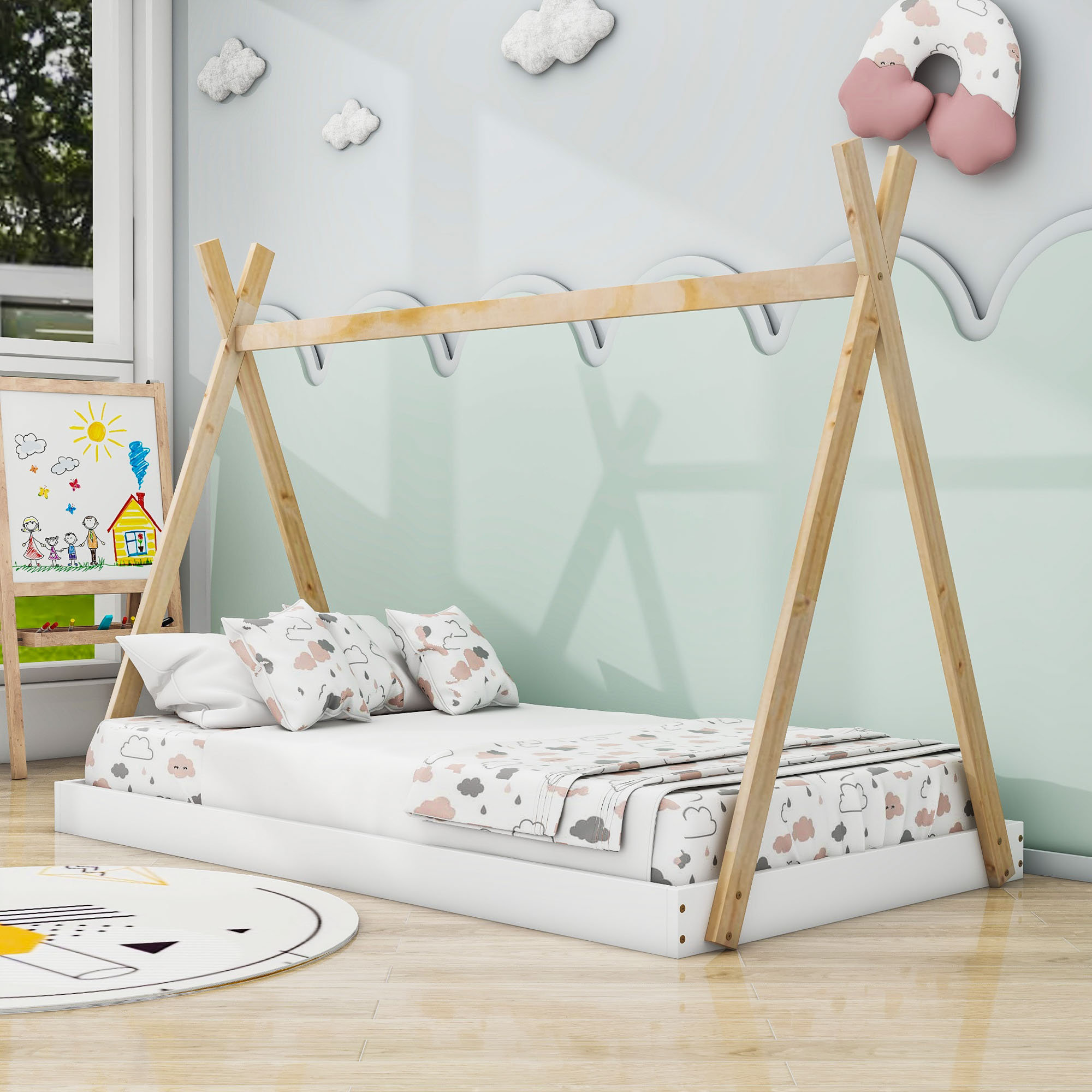Isabelle & Max™ Lit de sol en bois avec structure triangulaire Aaltien ...