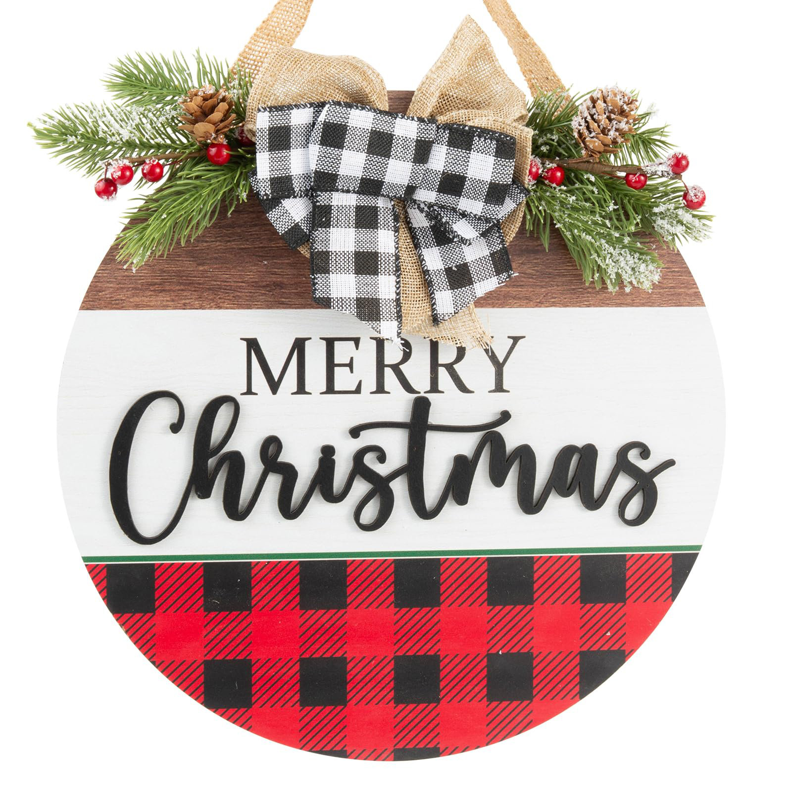 Alcott Hill® Christmas Wreath Buffalo Plaid Wooden Sign | Wayfair