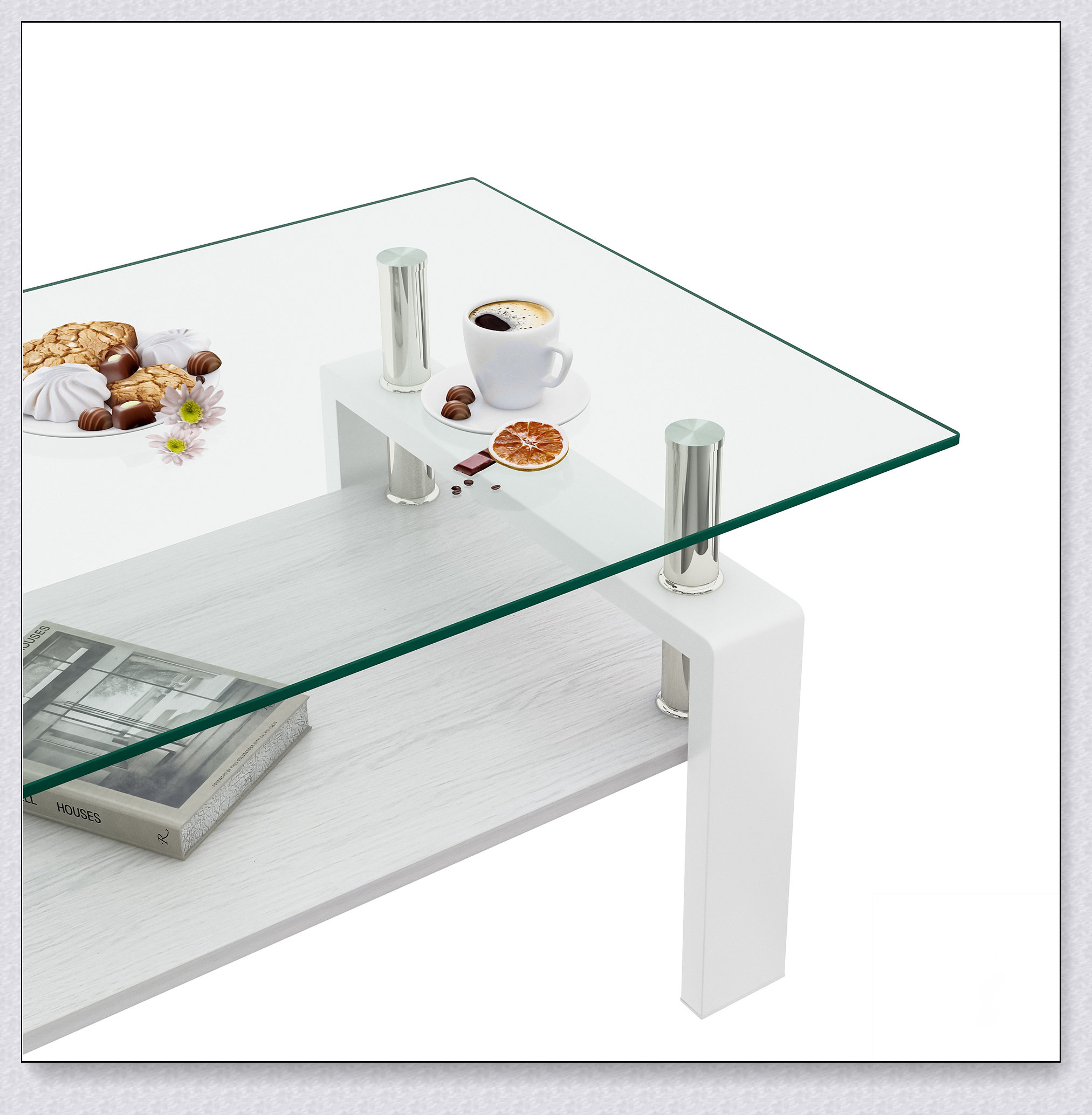 Wrought Studio™ Rectangle Coffee Table, Tempered Glass Tabletop with MDF Layer, Modern Table ...