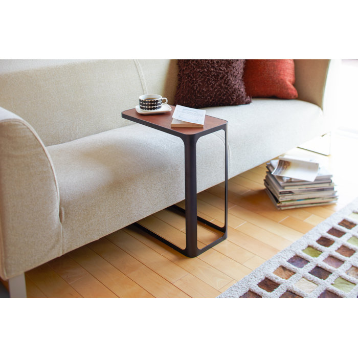 Small Metal And Wood Bedside Compact Side Table - Narrow C Shaped Slim ...