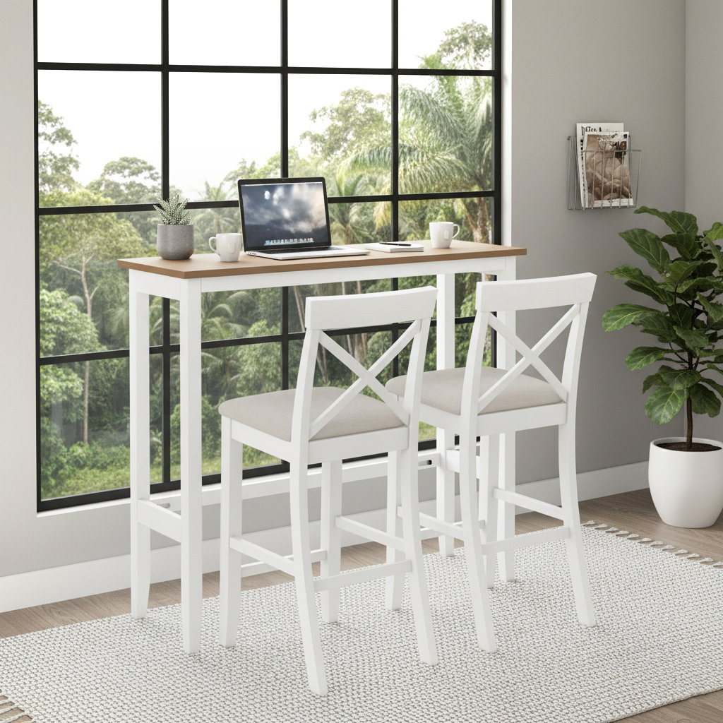 39F inc Counter Height Reception Table Set with 2 Stools, Space-Saving ...