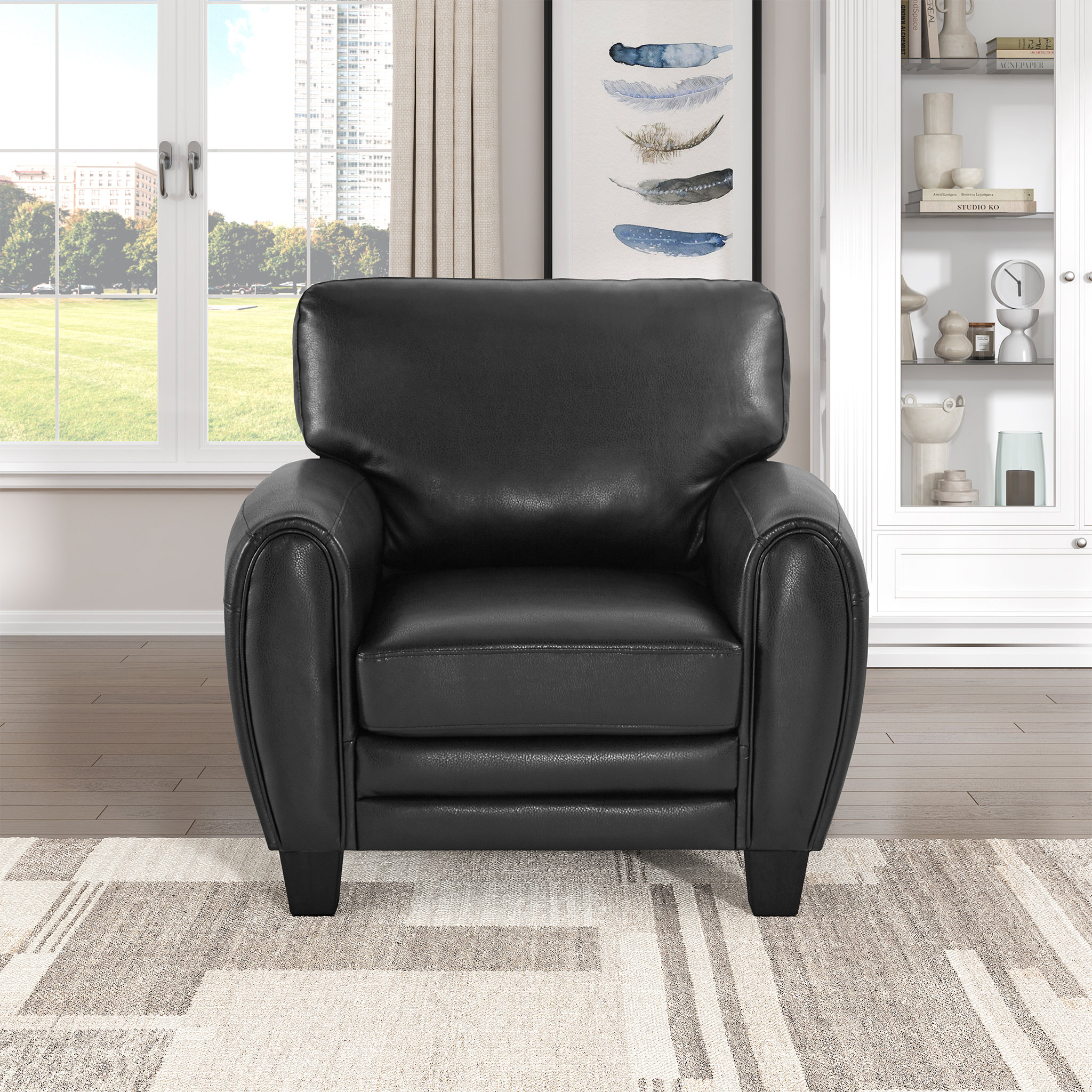 Ebern Designs Manwi Faux Leather Upholstered Living Room Chair | Wayfair
