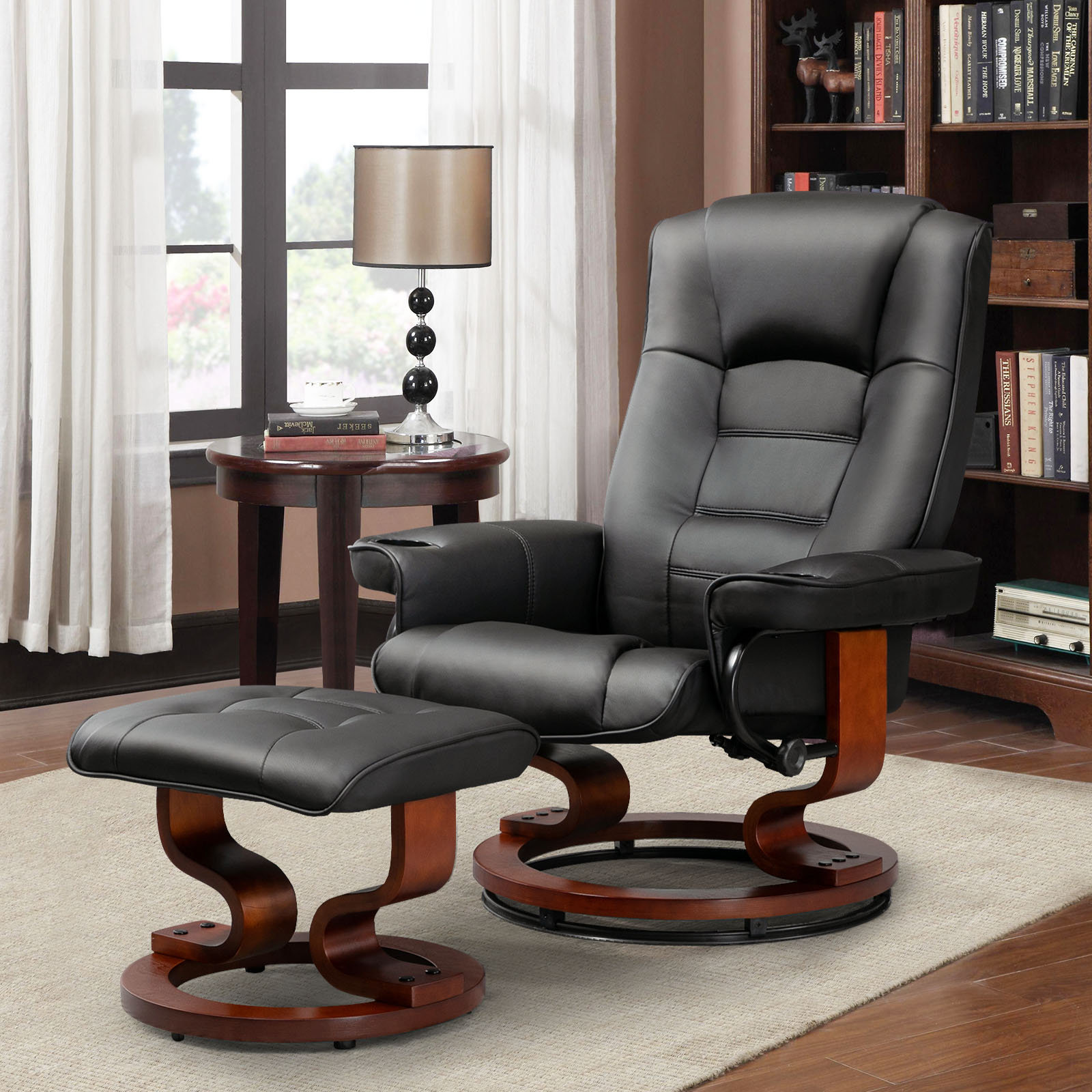 George Oliver 34“ Vegan Leather Swivel Ergonomic Recliner Chair with ...