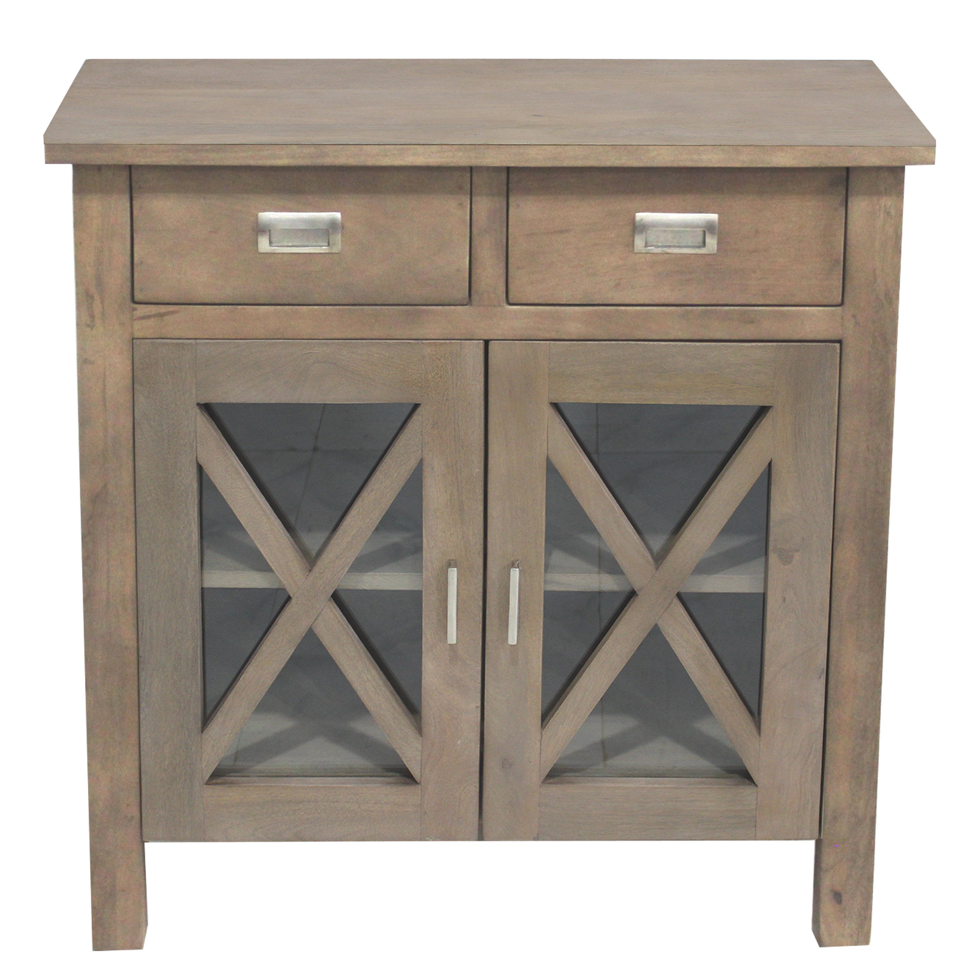 Rosalind Wheeler 31" Two Barn Door Mango Wood Console With Two Drawers ...