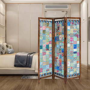 Hokku Designs Room Divider Wood Floor Screen Partition - Sari Patchwork ...
