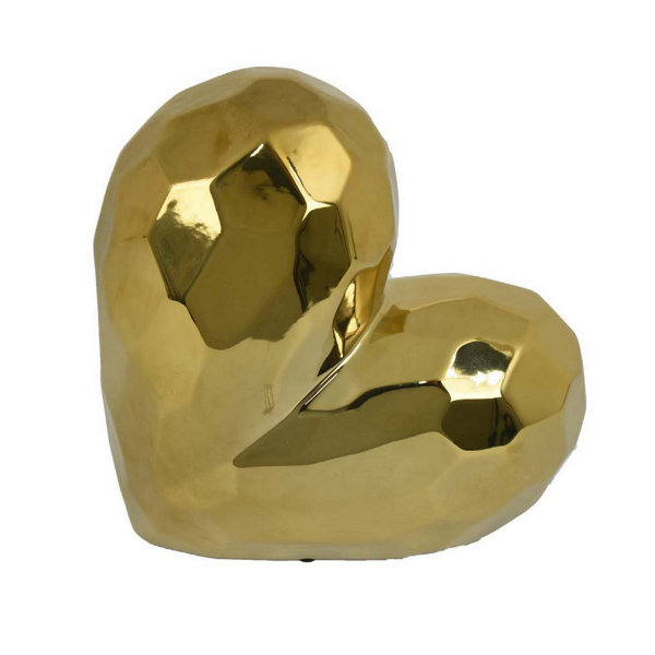 Benjara Dina Gold Heart Tabletop Decor, Golden Ceramic 12 Inch | Wayfair