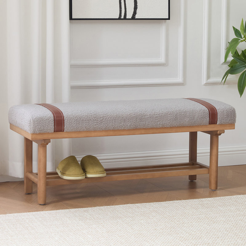 Ebern Designs 44.5"W Solid Wood Upholstered Bench with Storage Shelf ...