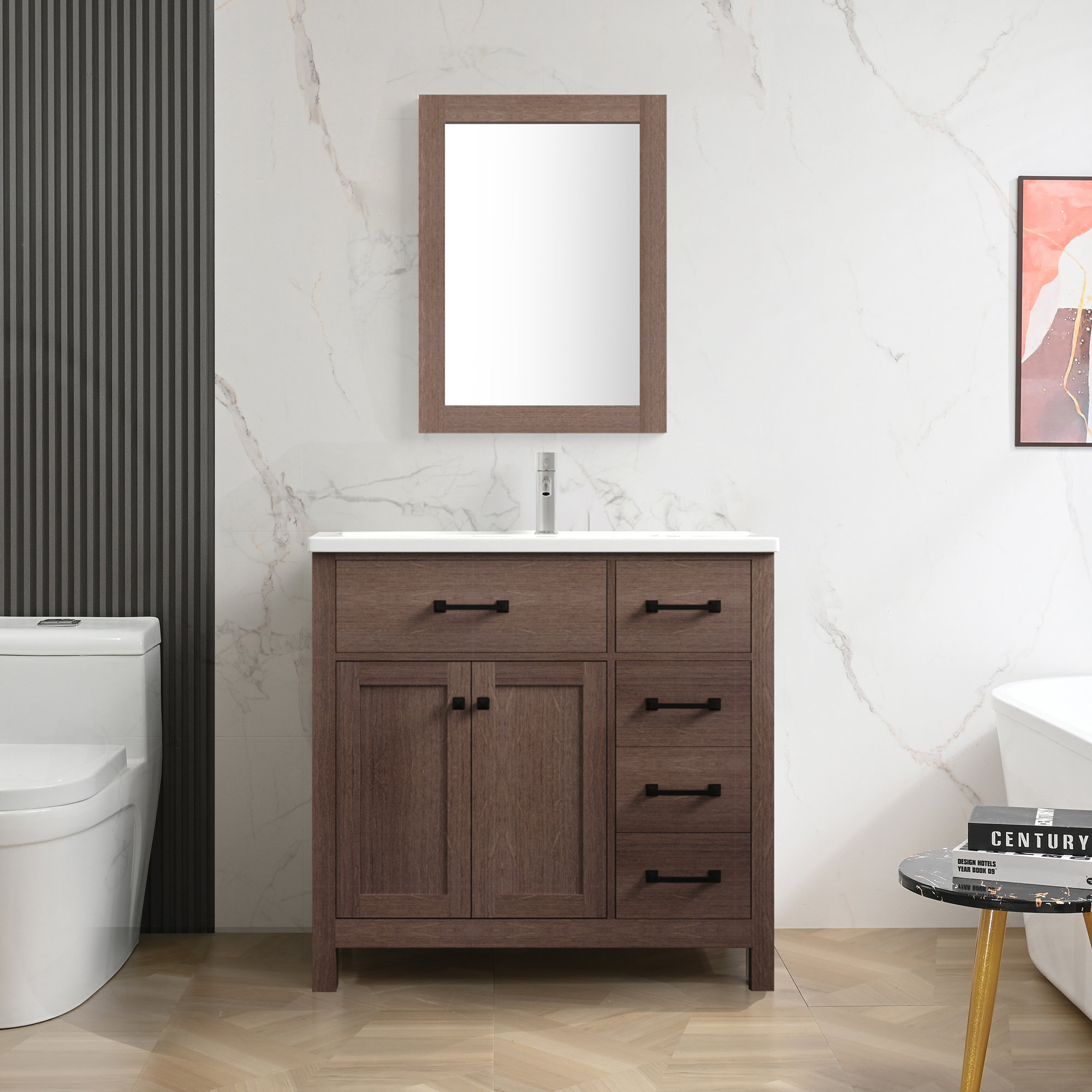 Winston Porter Kamiaya walnut 36" Single Bathroom Vanity Set with ...