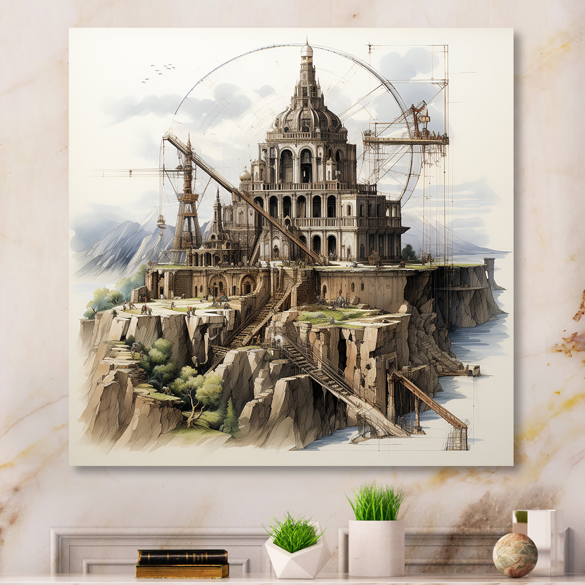 Design Art Analytic Drawing Of A Monuments I - Monuments Wall Decor ...